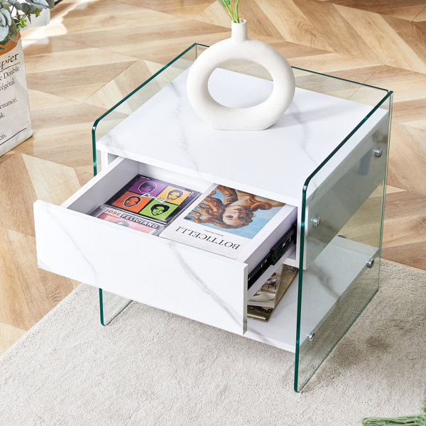 Wrought Studio™ Bedside Table with Drawers Featuring MDF Veneer Top and ...