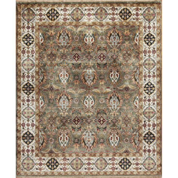 Samad Rugs Silver Screen Wool Oriental Area Rug in Sage/Bone | Perigold