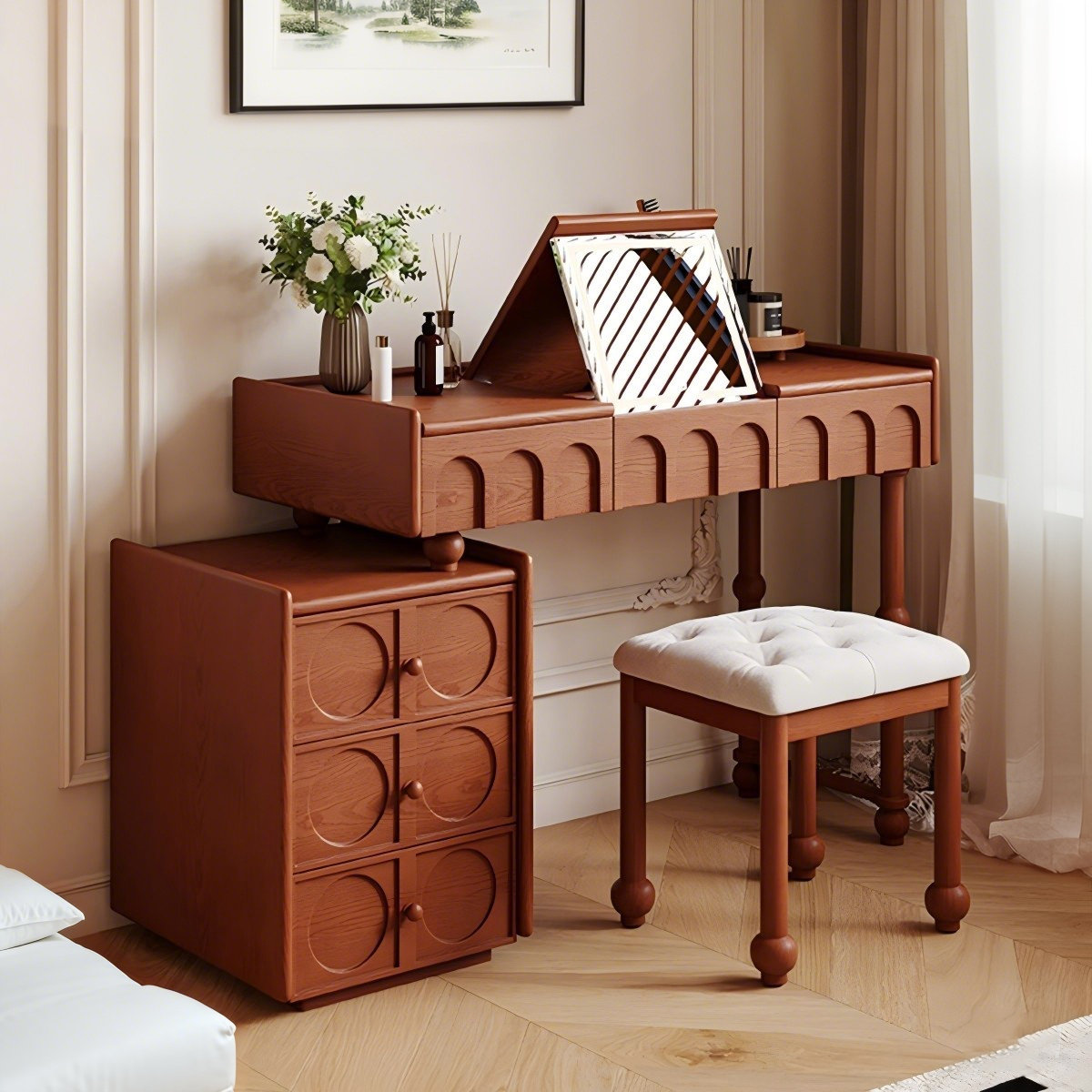 Everly Quinn 39.37"Brown Mid-Century Modern Solid Wood Flip-Top Vanity ...