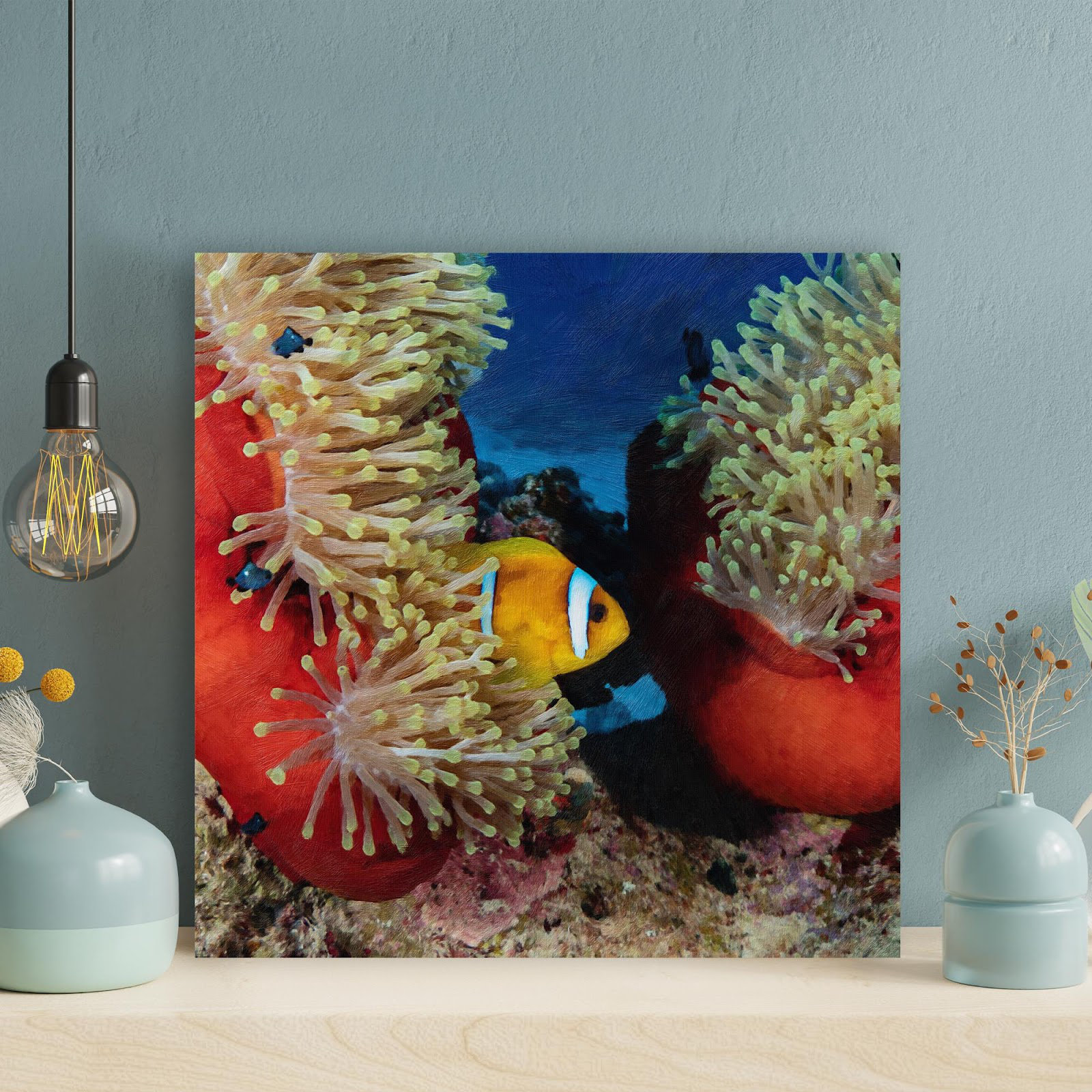 Bayou Breeze Yellow Clownfish Between Two Corals - 1 Piece Square ...