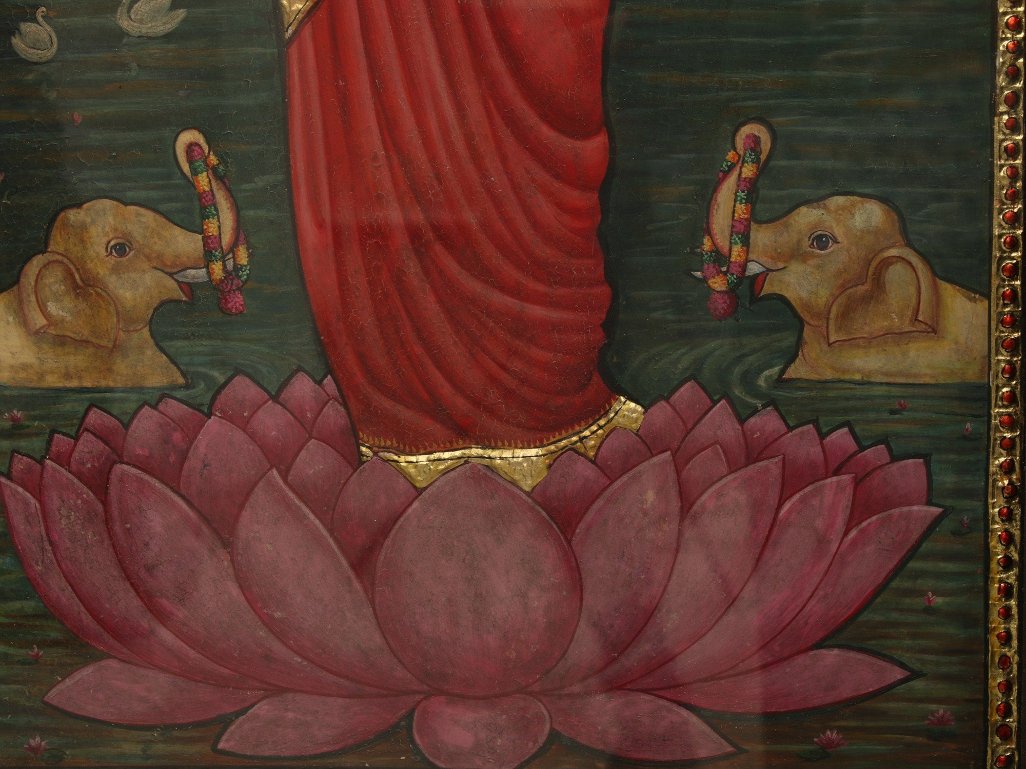 Exotic India 26" Maa Lakshmi Standing on Pink Lotus Tanjore Painting ...