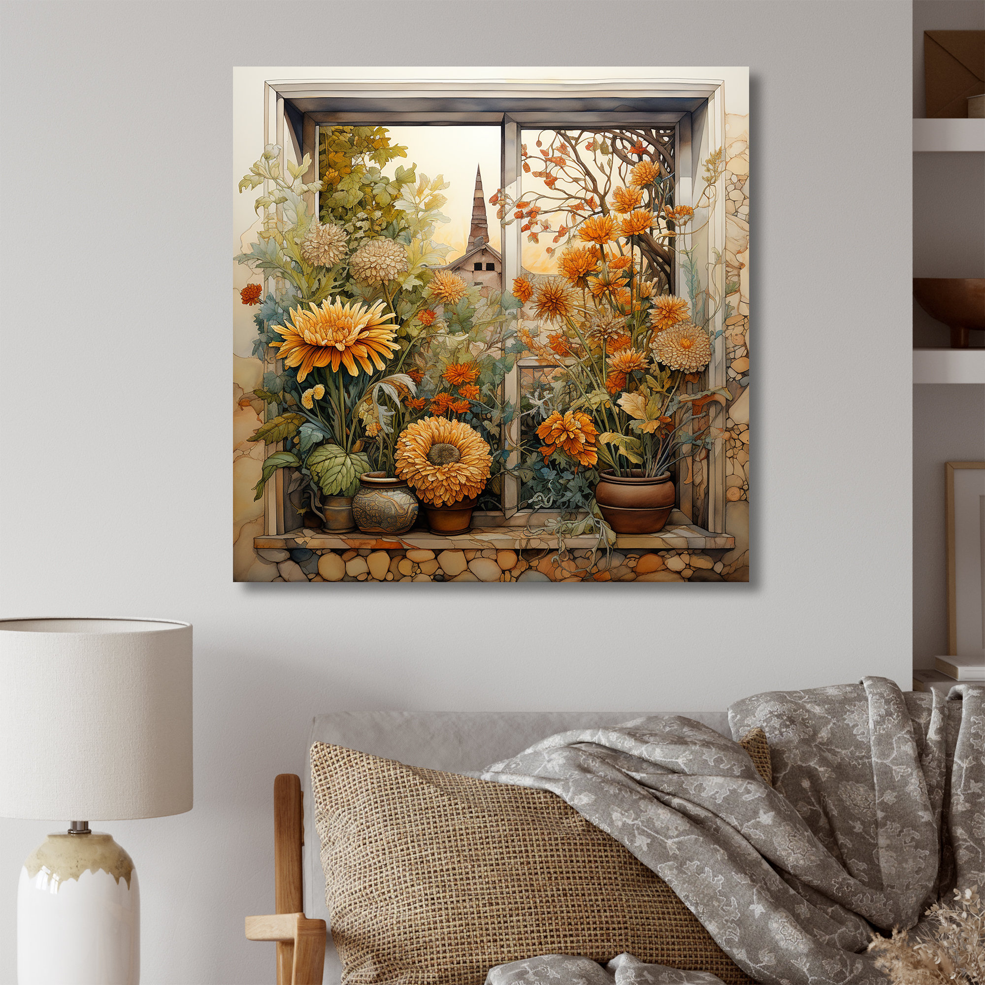 Winston Porter Yellow And Green Flower Farm Window II - Floral Window ...