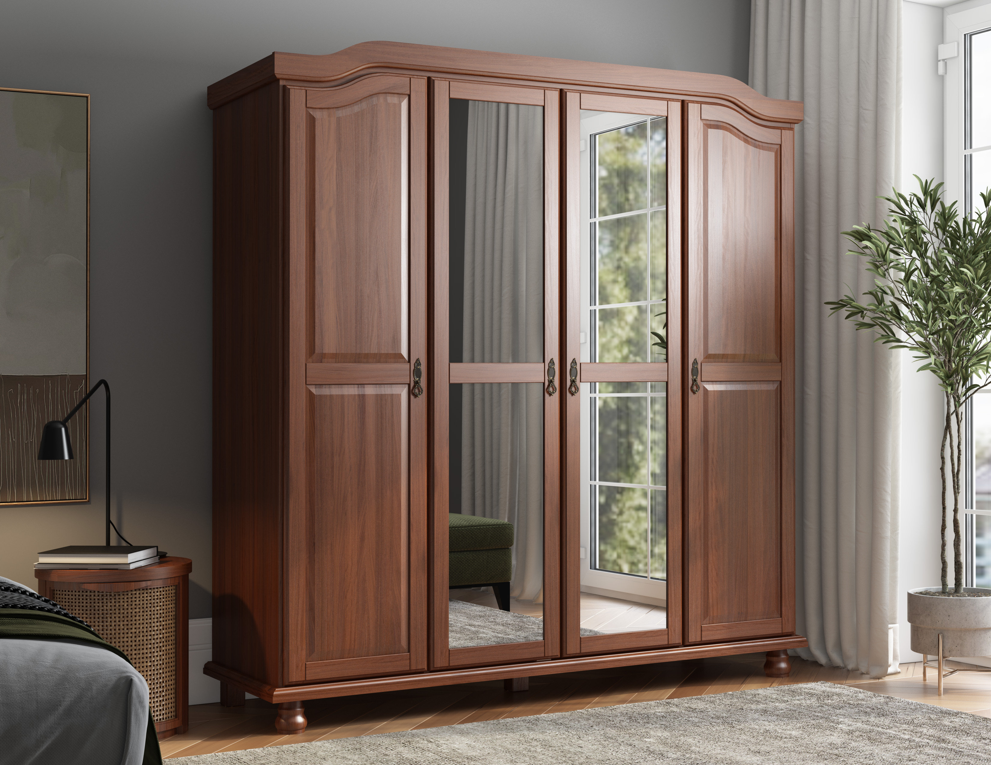 Charlton Home® Kyle 100% Solid Wood 4-door Wardrobe Armoire with ...