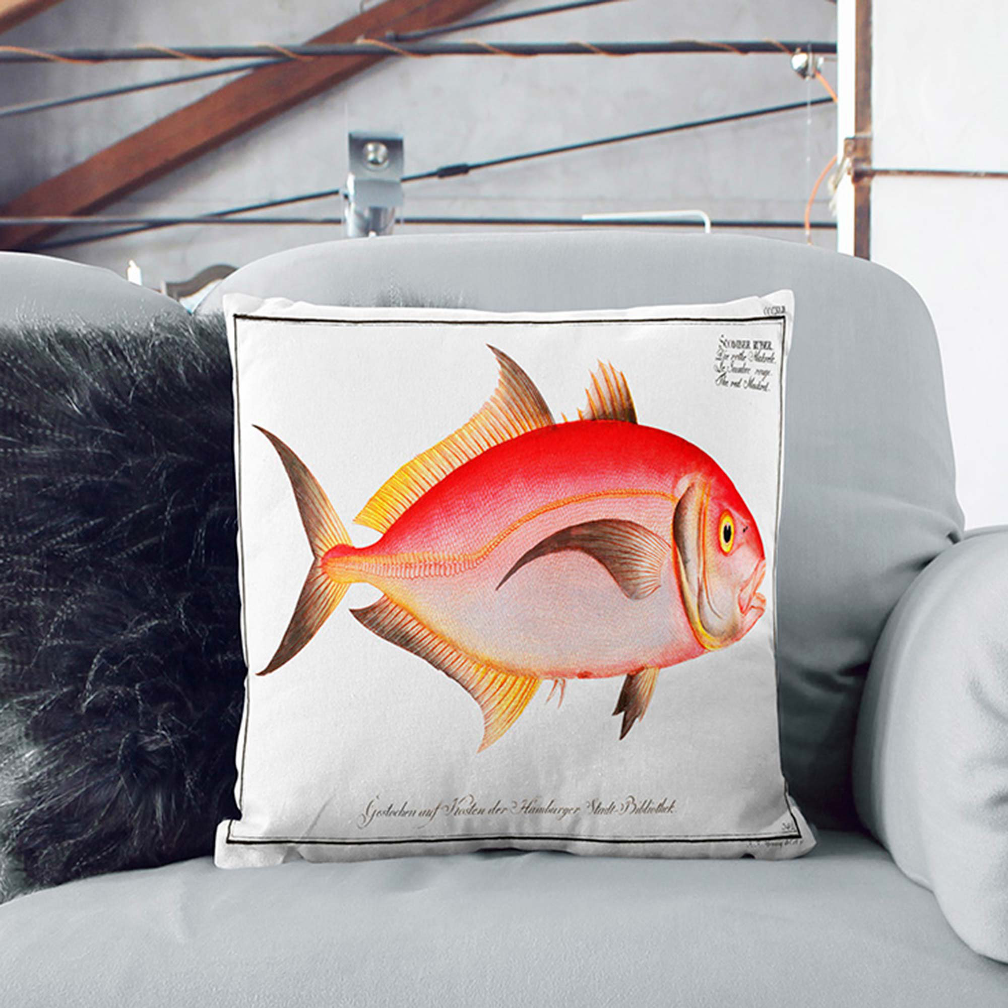 East Urban Home Red Mackerel Fish by M.E. Bloch Cushion with Filling ...