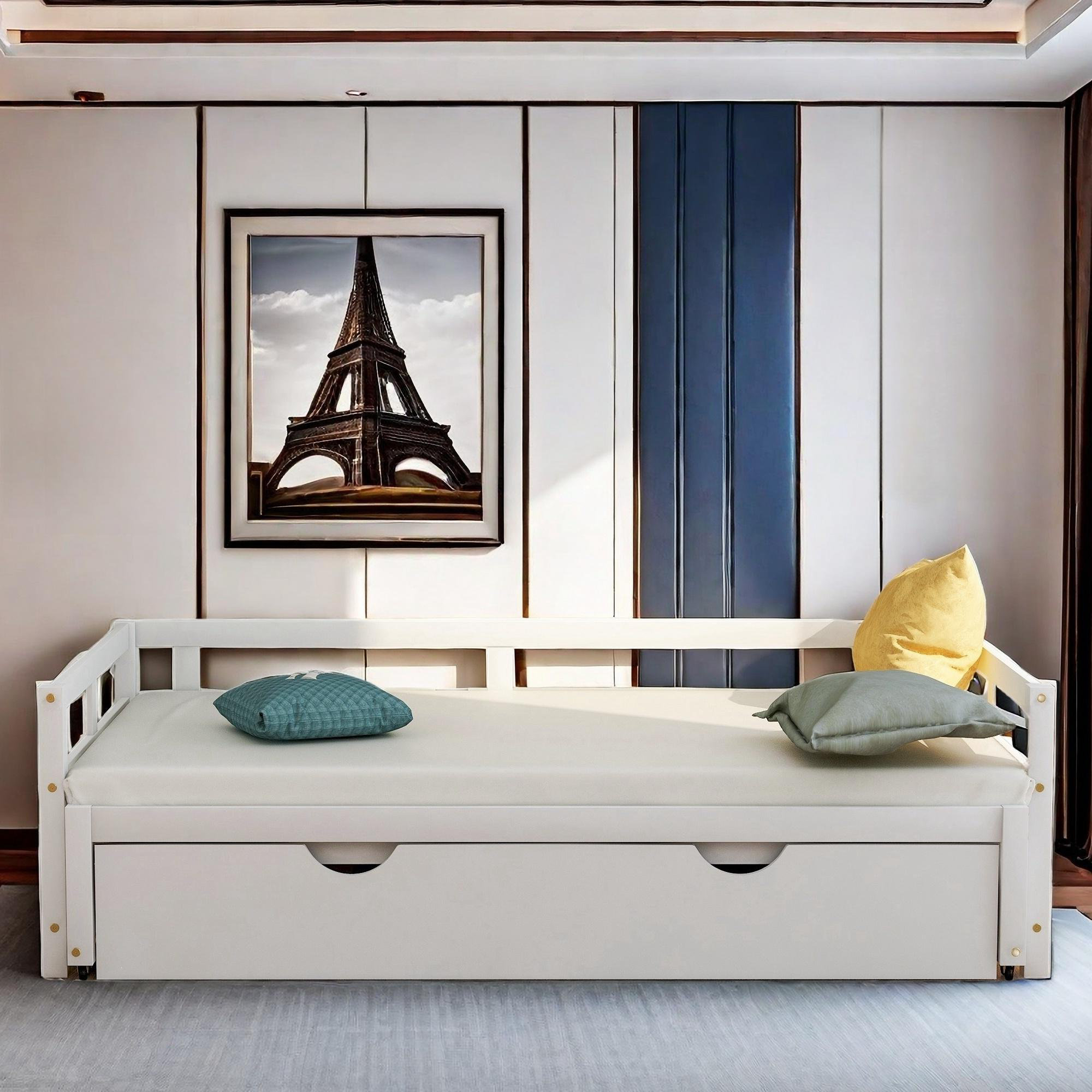 Lark Manor Extending Wooden Daybed With Handy Pull-out Trundle ...