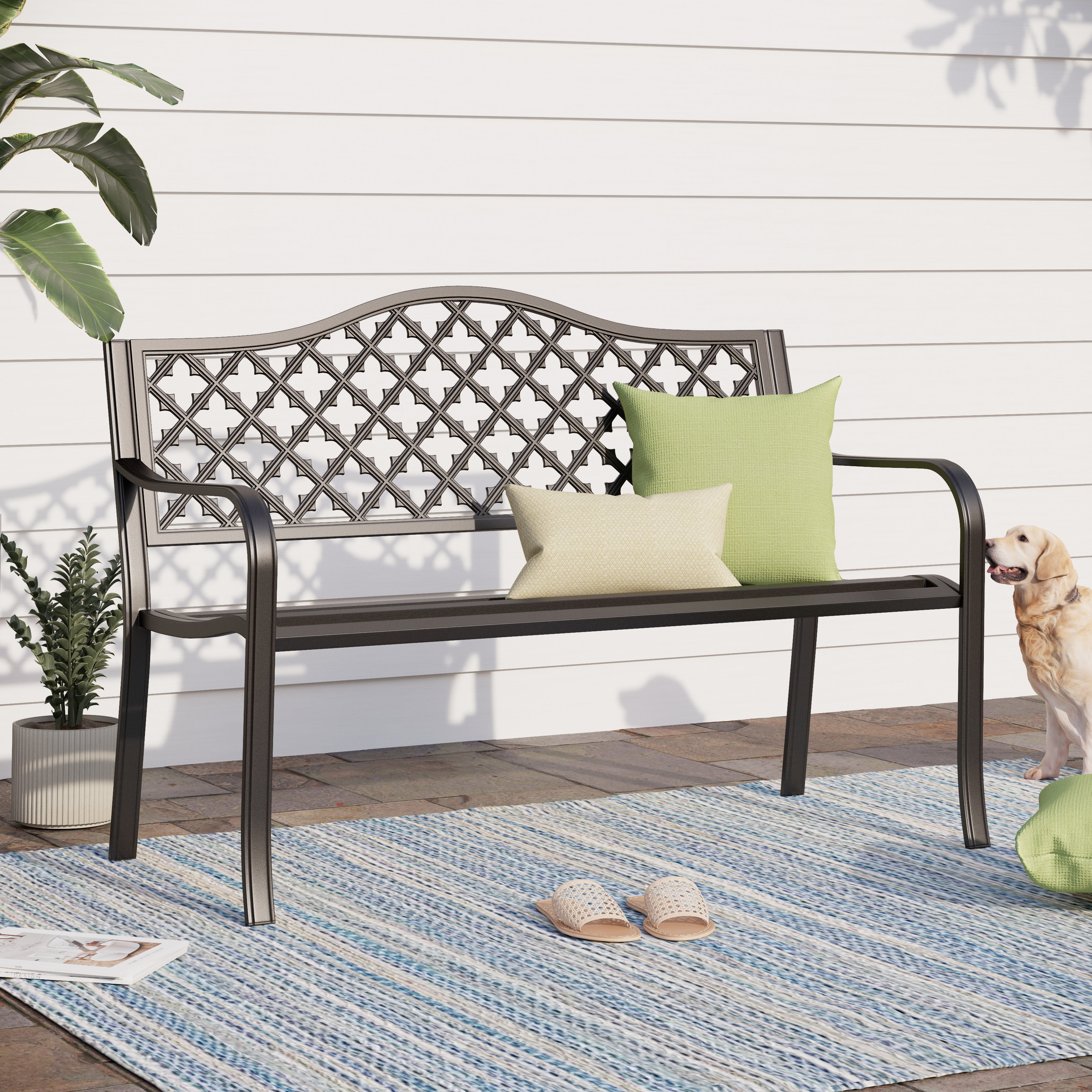 Winston Porter 50'' L Metal Outdoor Bench & Reviews | Wayfair