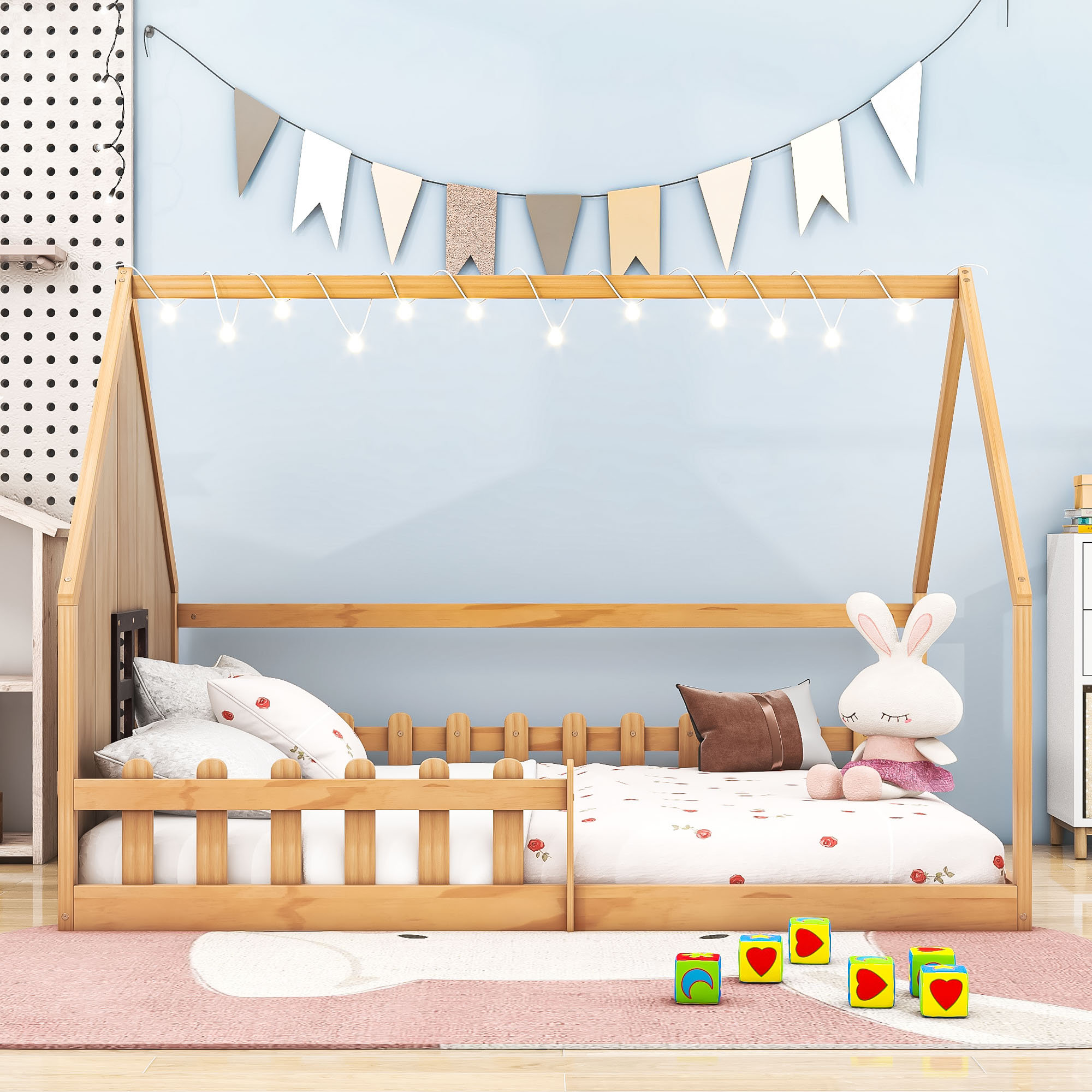 Harper Orchard Aretta Full Wood House Bed with Fence | Wayfair