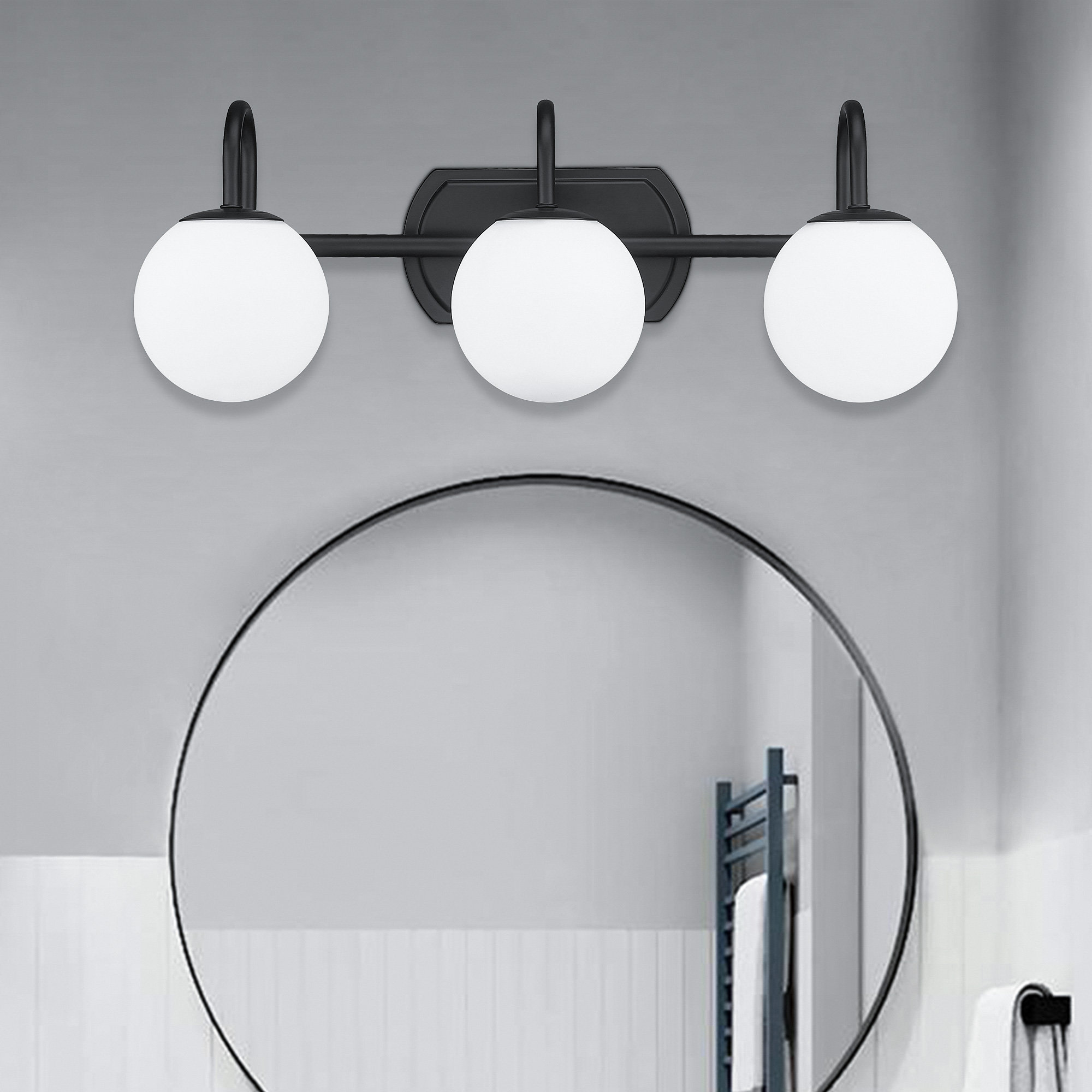 Wrought Studio™ Dianela Bathroom Vanity Lights with White Glass ...