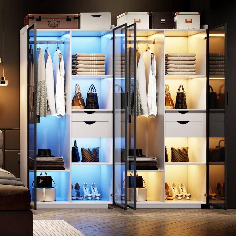 Latitude Run® 2-Door Wardrobe Armoire with LED Lights & Reviews | Wayfair
