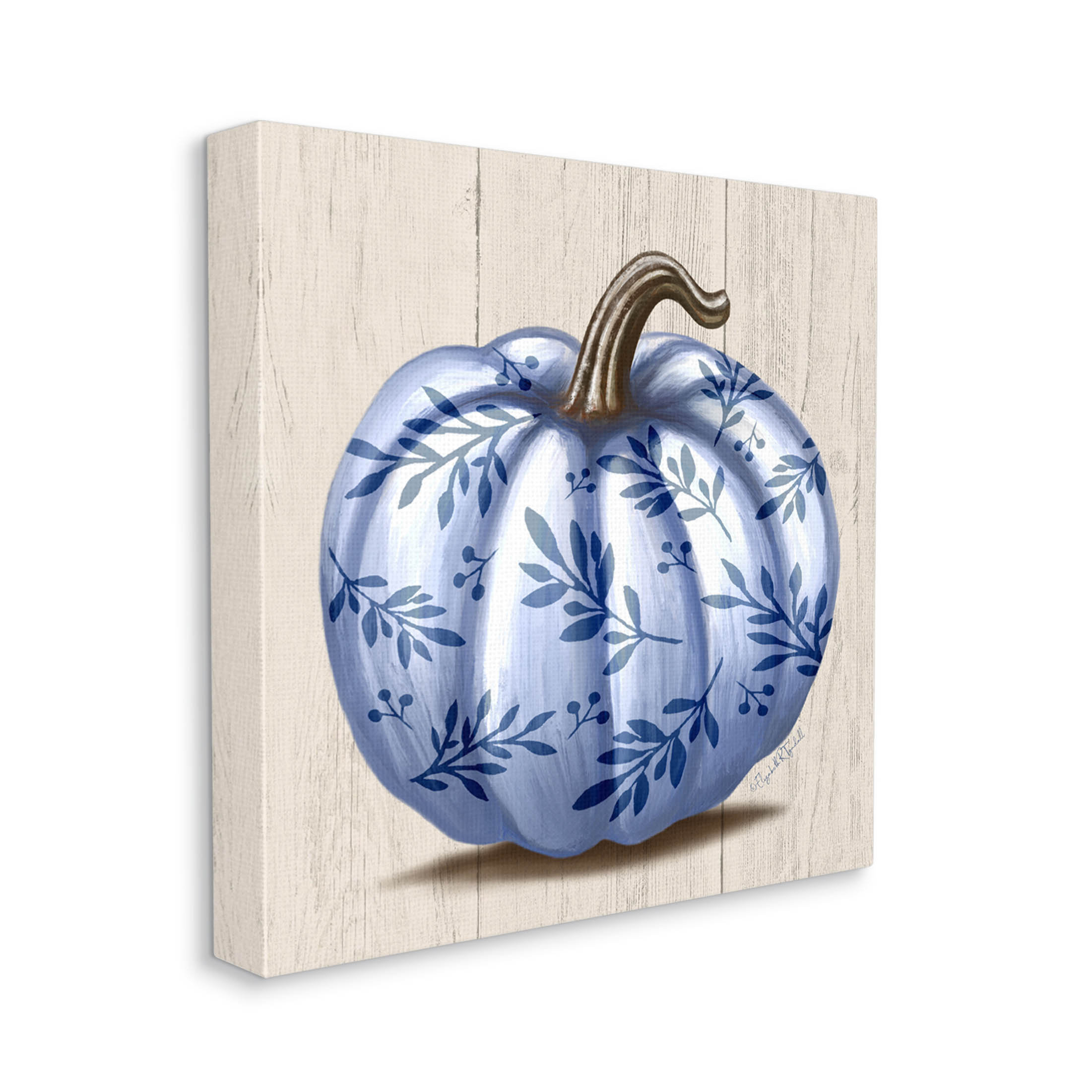 Stupell Industries Blue Patterned Botanical Pumpkin Canvas Wall Art By ...