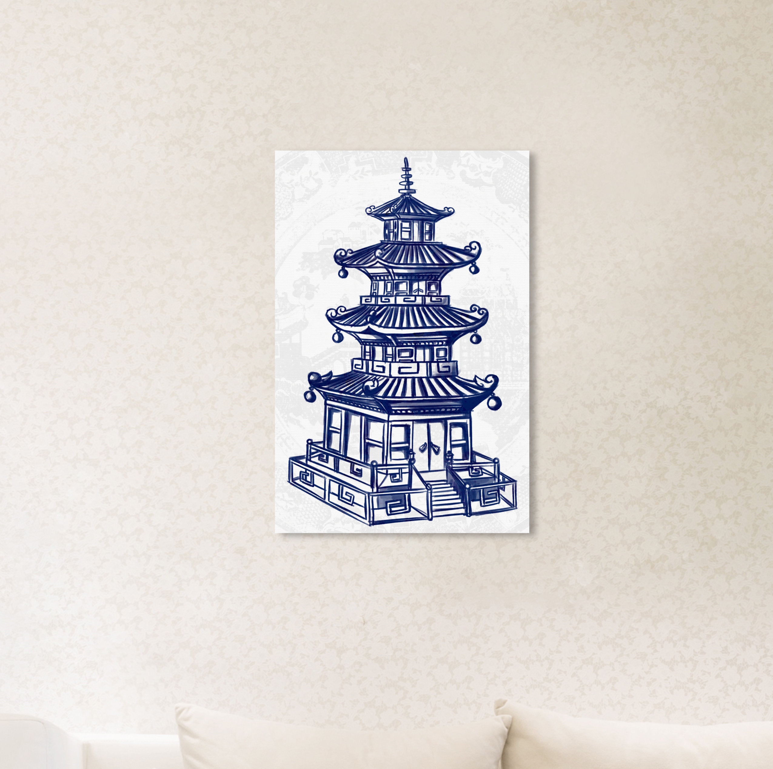 Bungalow Rose 'Julianne Taylor - Pagoda Navy' Print on Canvas - Wayfair ...