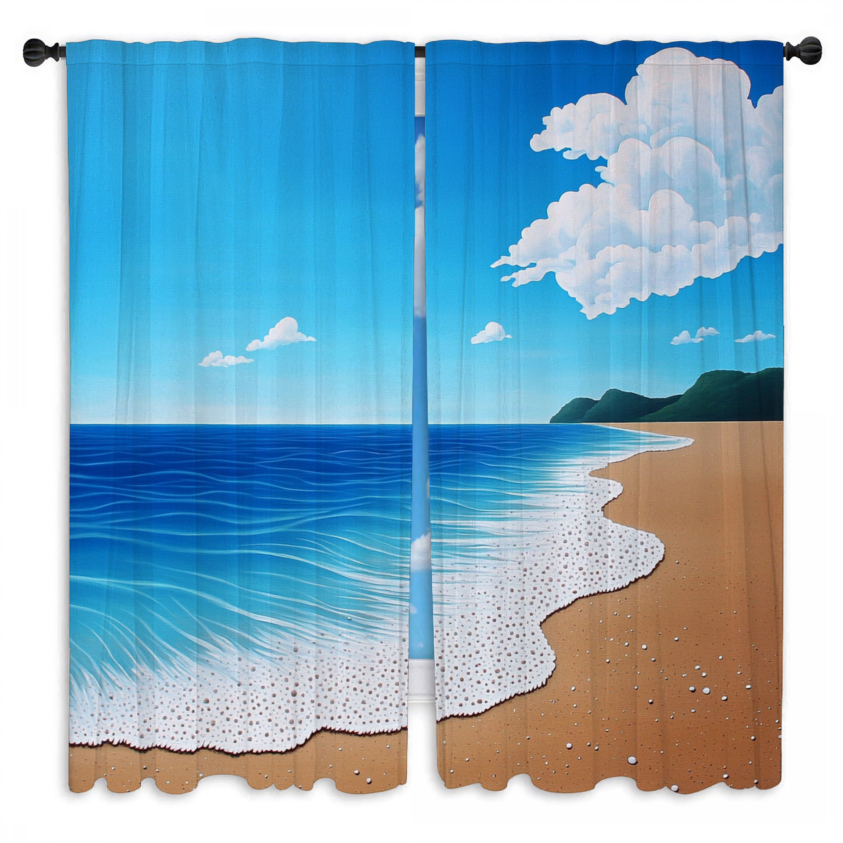 Hokku Designs Beach Window Curtains Seascape Coastal Beach Drapes - 2 ...