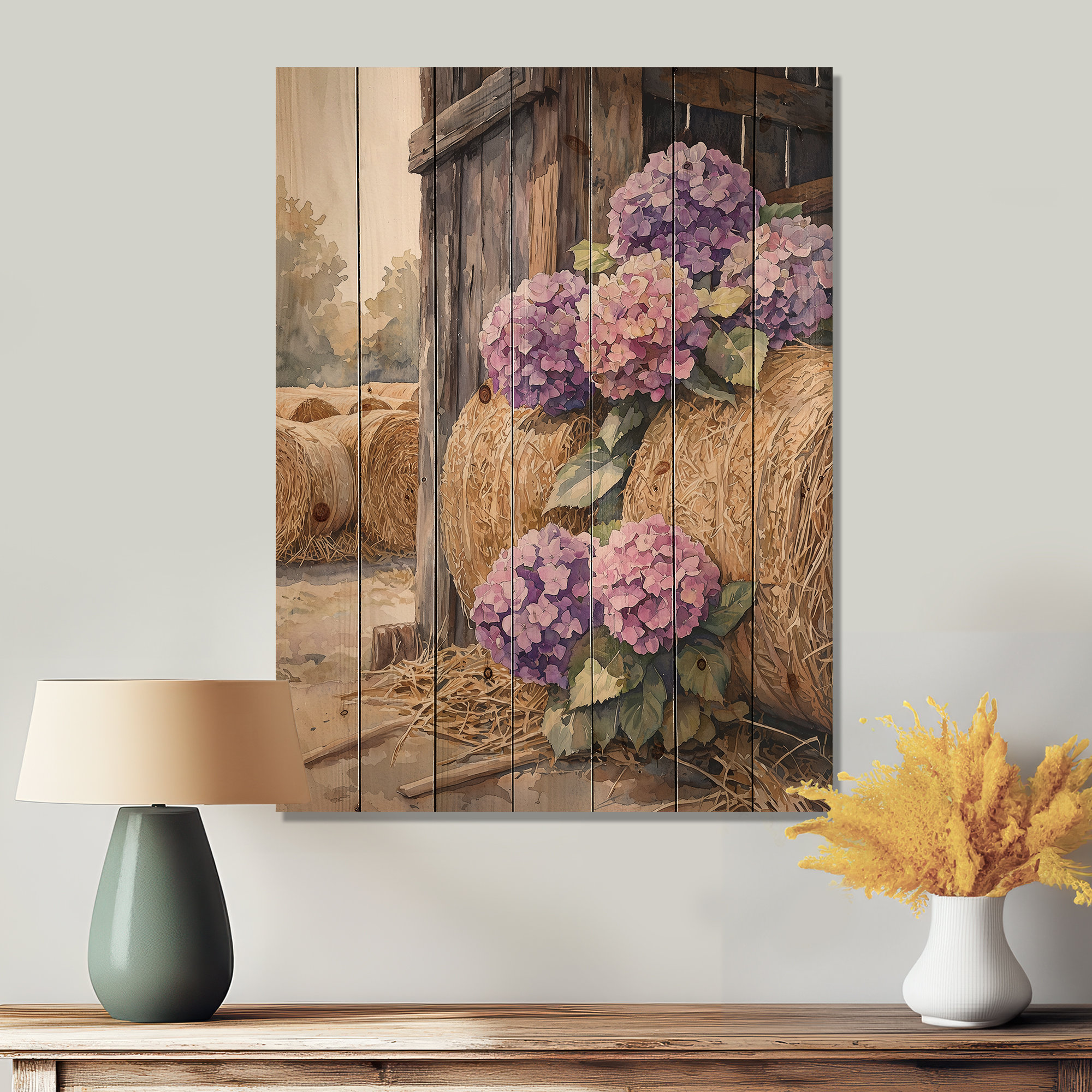 Ophelia & Co. Hydrangeas In The Hayloft II - Hydrangea Wood Wall Decor ...