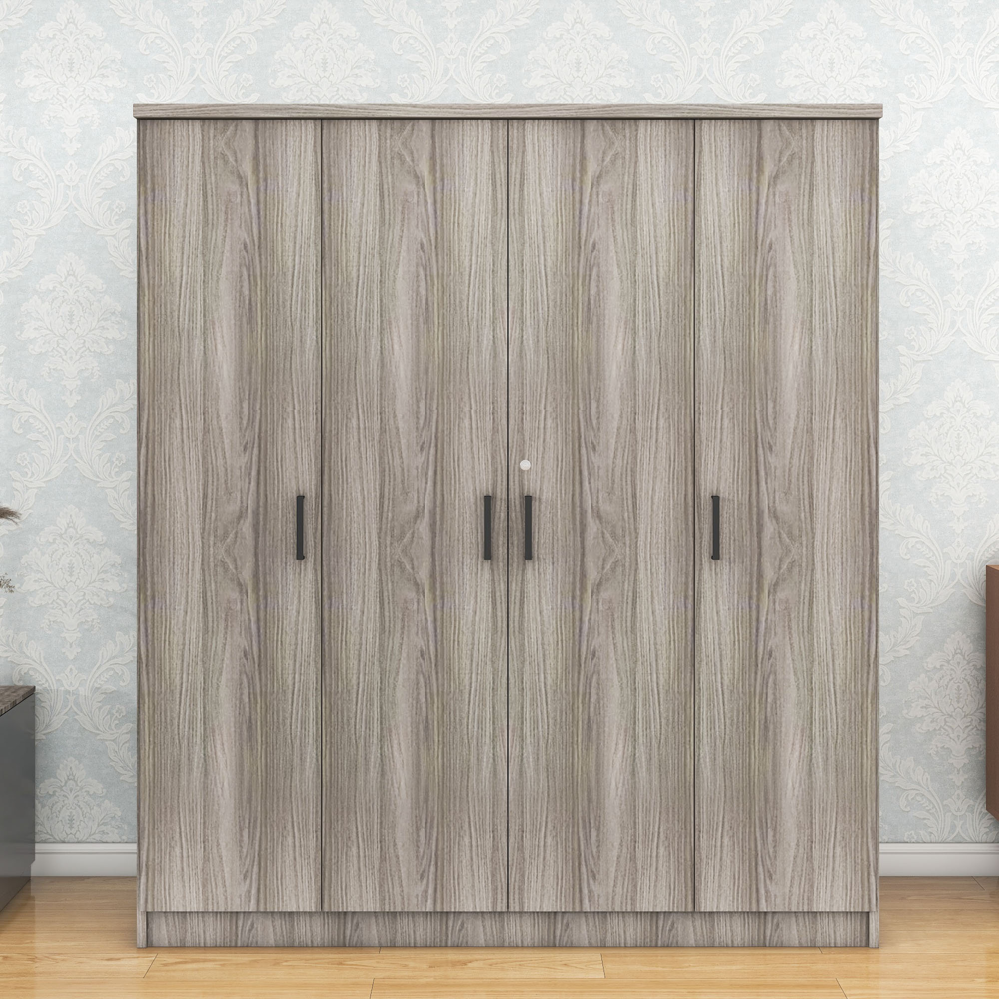 Latitude Run® 4-Door Wardrobe with Clothes Rod, Lockable Drawer and ...