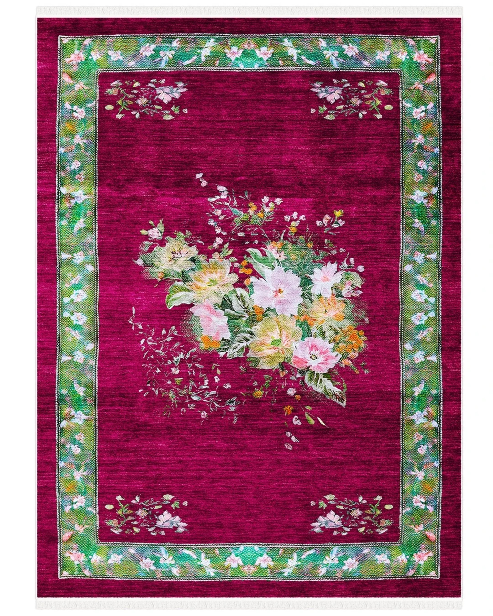 Canora Grey Daigneault Fuschia Floral Machine Woven Rug | Wayfair