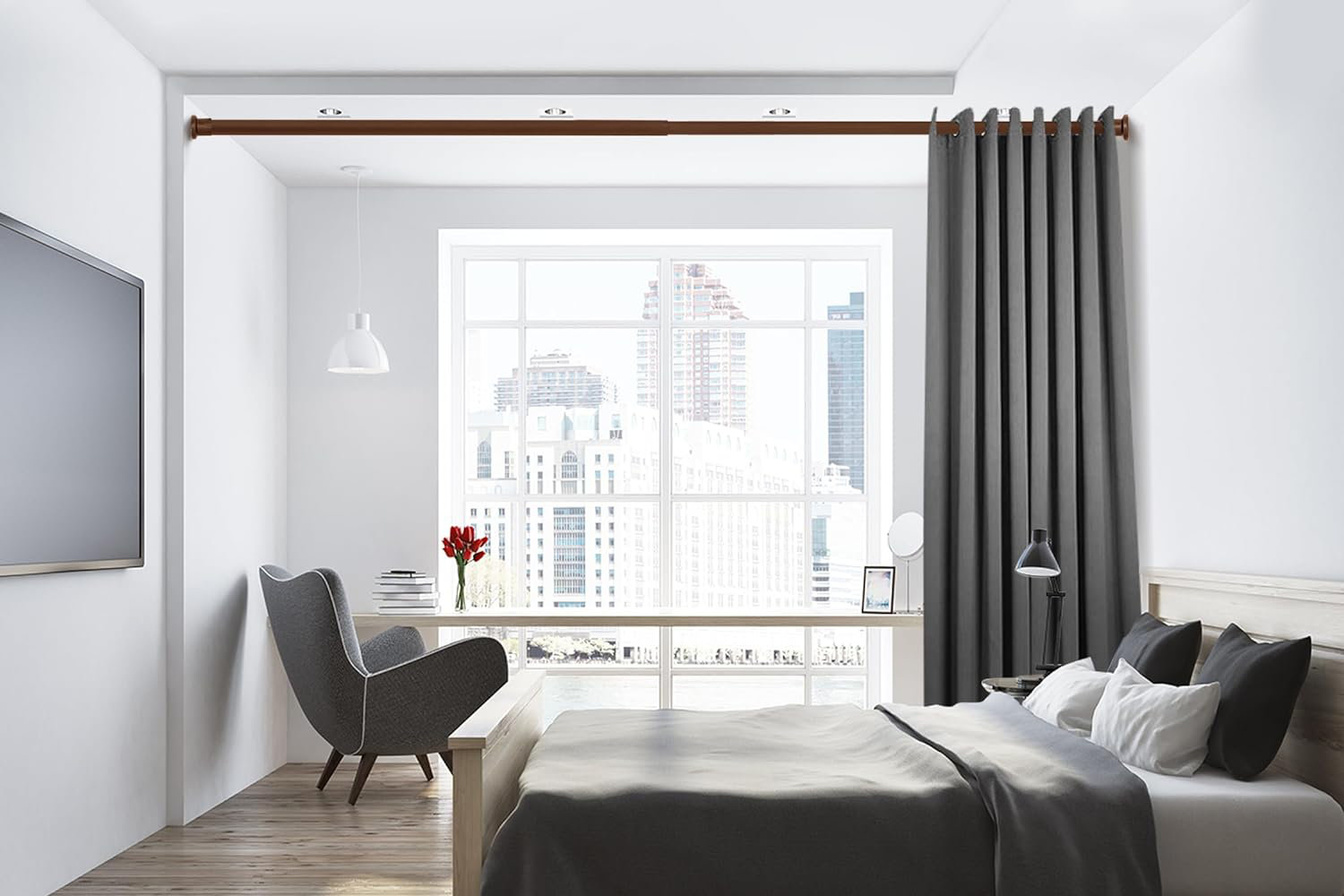 JJbaok Adjustable Tension Curtain Rod For Windows And Room Dividers ...