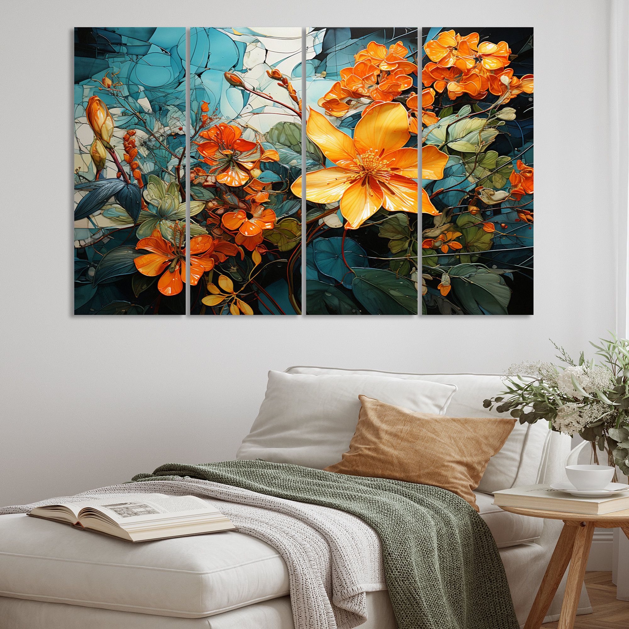DesignArt Orange Blue Tropical Tangle IV - Abstract Collages Metal Wall ...