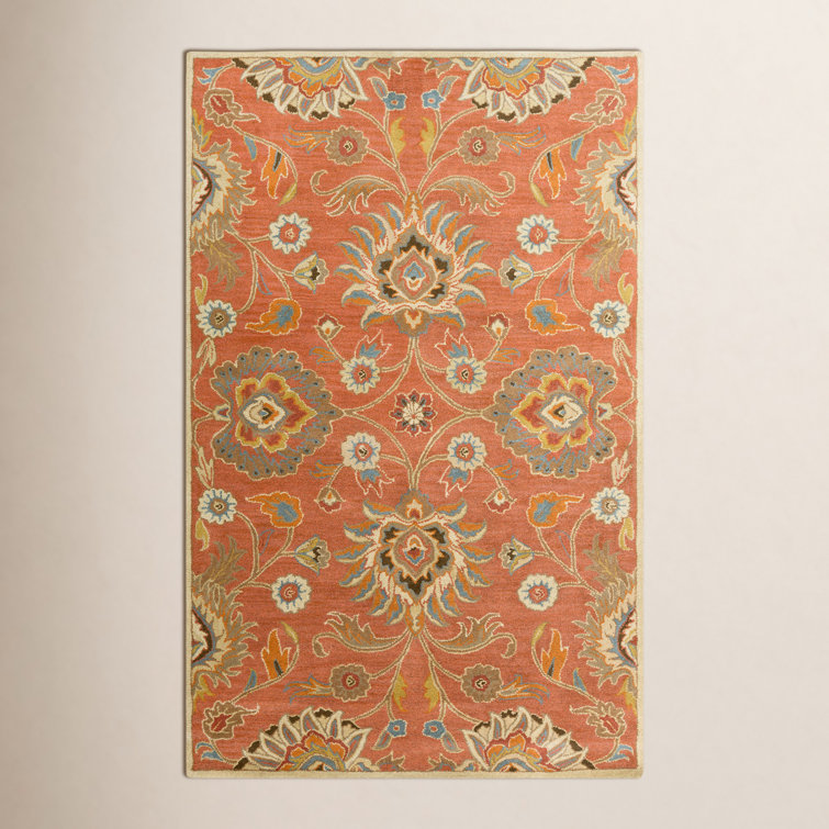 Arden Floral Handmade Tufted Wool Burnt Orange Area Rug & Reviews ...
