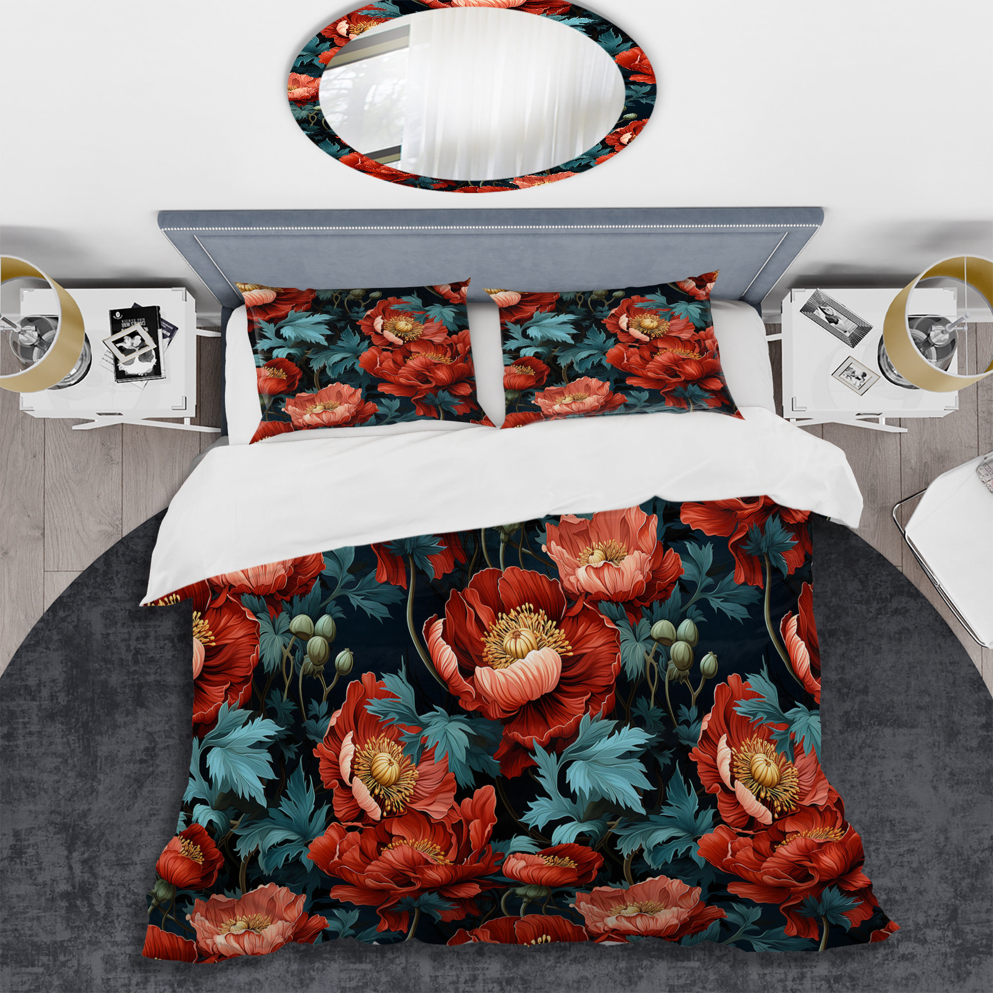Design Art Megane Blue And Red Poppy Flowers Pattern - Floral Duvet ...