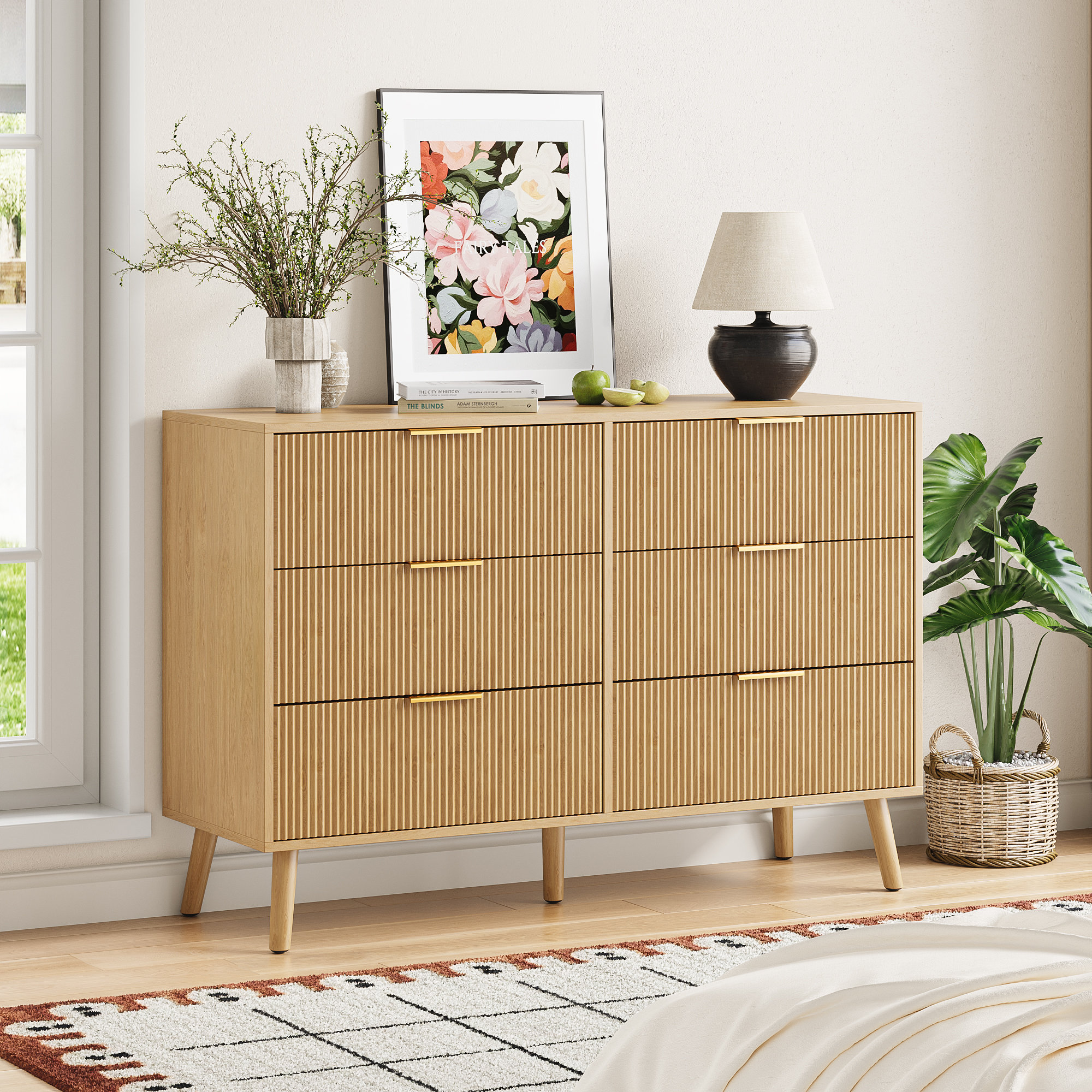 George Oliver Avalie Boho Fluted Dresser with Wave Pattern Drawer, Wood ...