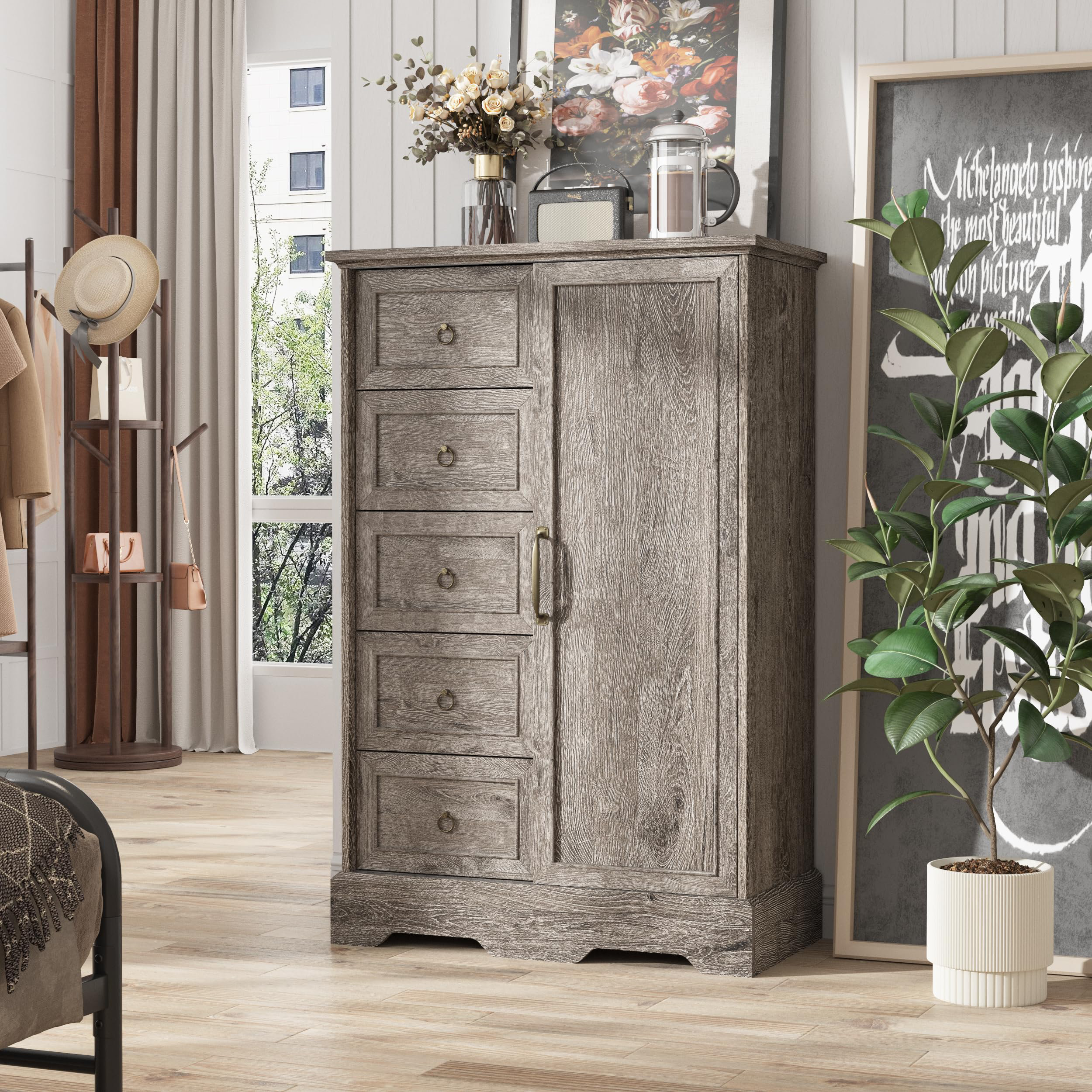 August Grove 5 Drawers Dresser Organizer With Sliding Barn Door ...