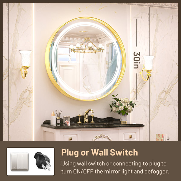 Wrought Studio™ LED Round Vanity Mirror Lighted Metal Wall Mirror ...