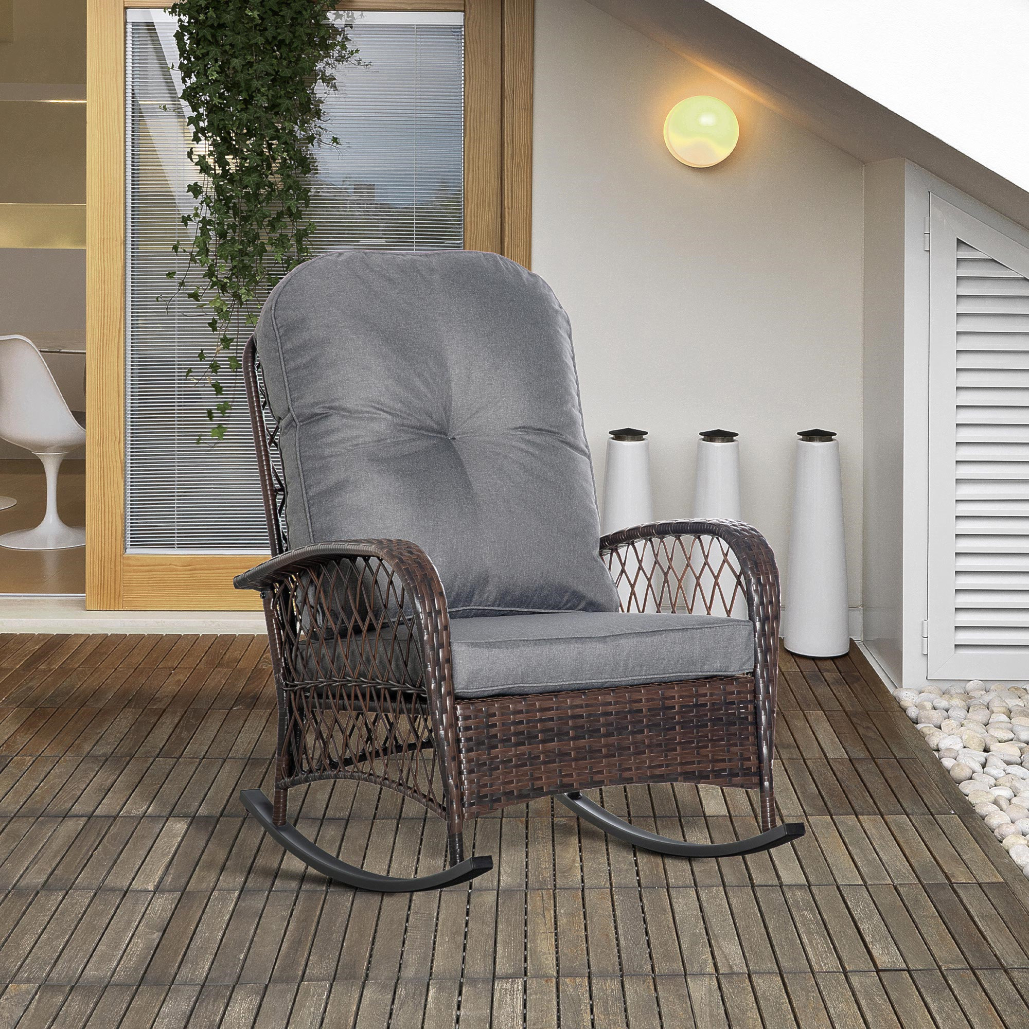 Lark Manor™ Outsunny Outdoor Wicker Rocking Chair With Wide Seat, Thick ...