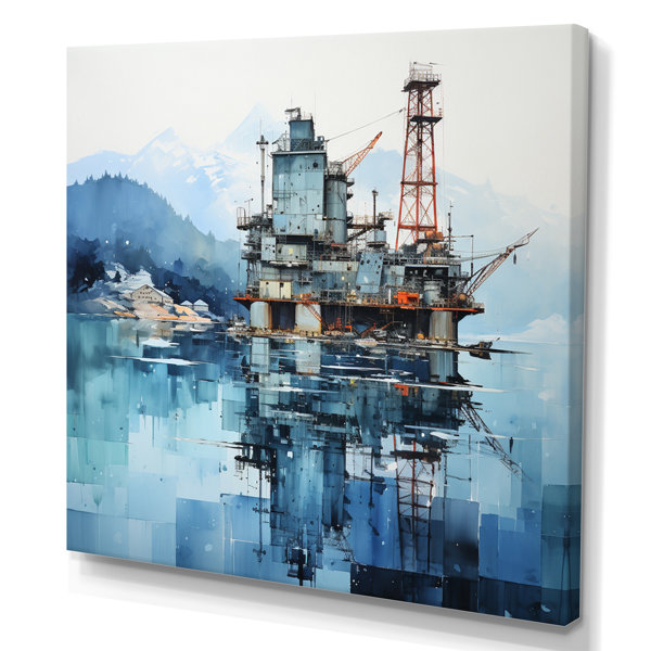 Red Barrel Studio® Blue Oil Rigs Fields Industrial I Framed On Canvas ...