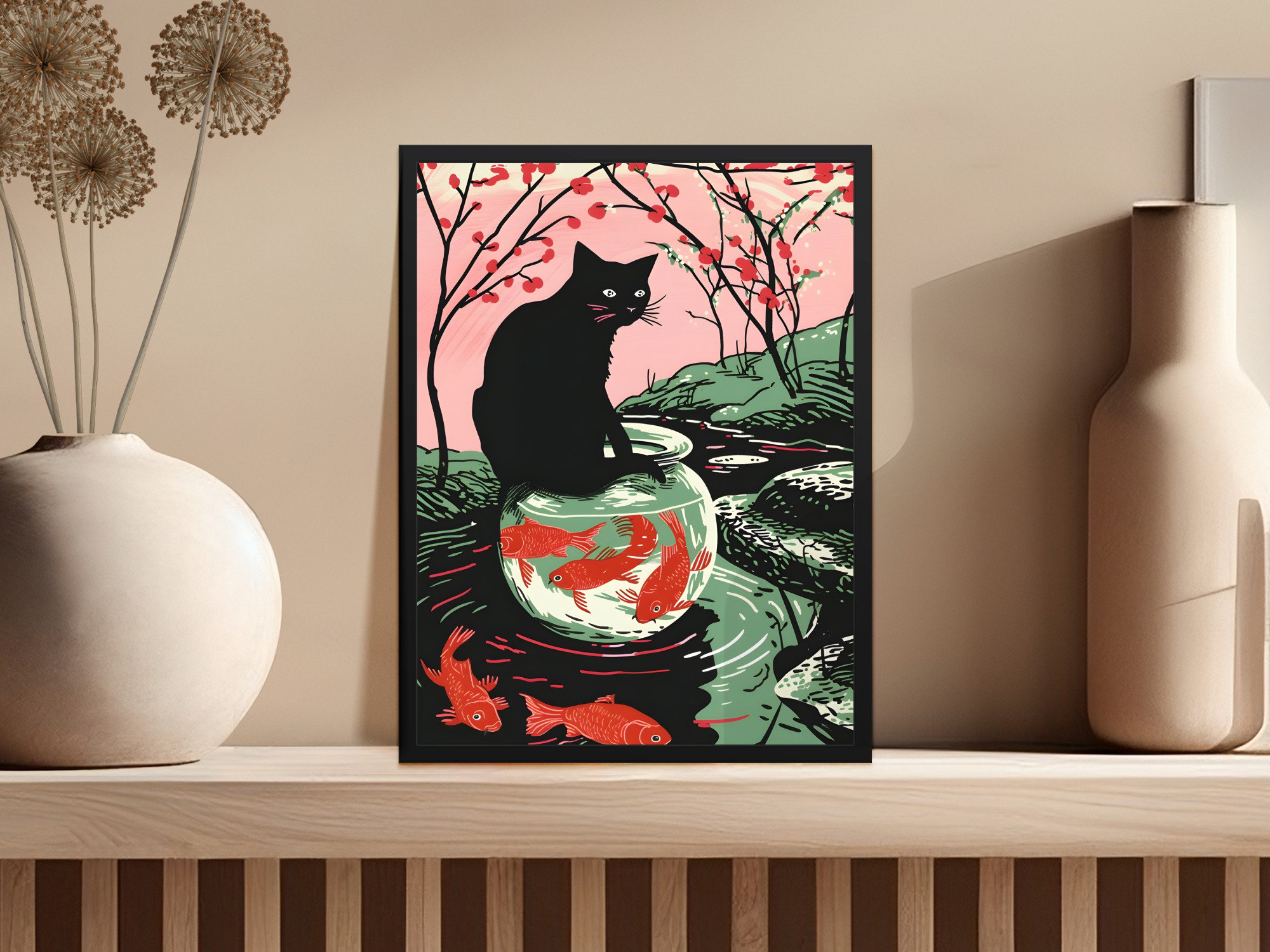 Happy Larry Black Cat Art, Goldfish Tarres, Cat Poster, Animal Print ...