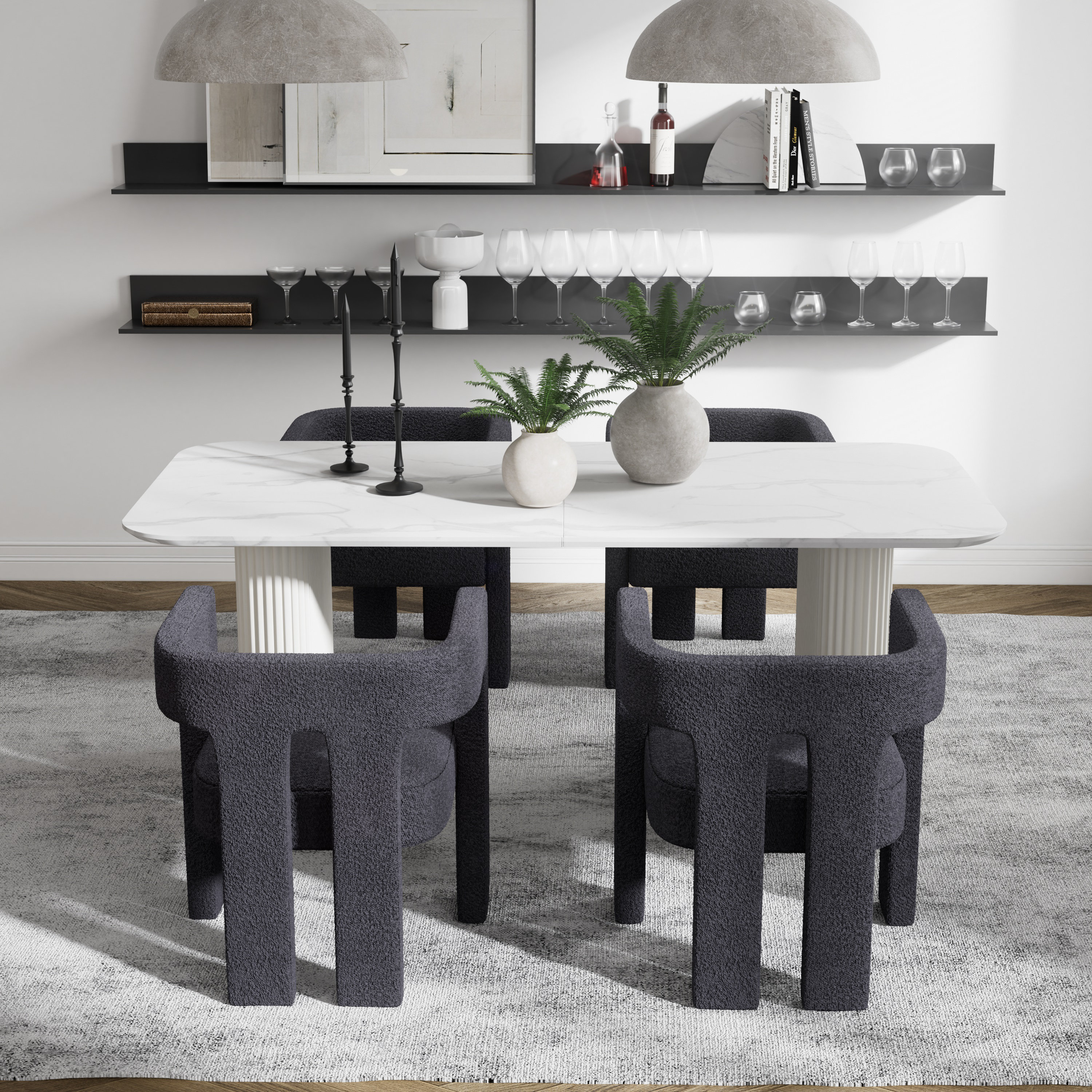 Brayden Studio Marble texture Rectangular MDF Dining Table Set ...