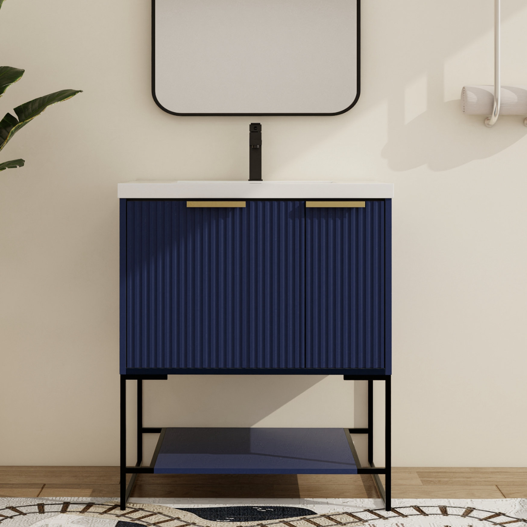 Mercer41 Ensemble de meuble-lavabo autoportant 30 po avec lavabo, 1 porte, 1 tiroir et plateau ...