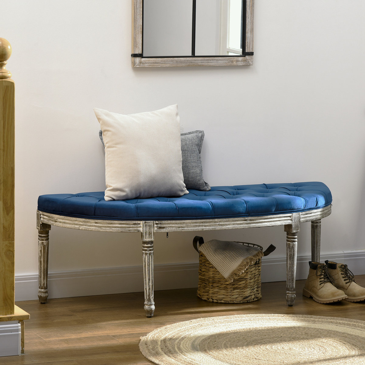 Alcott Hill® half-moon shape Upholstered benches with button tufted ...