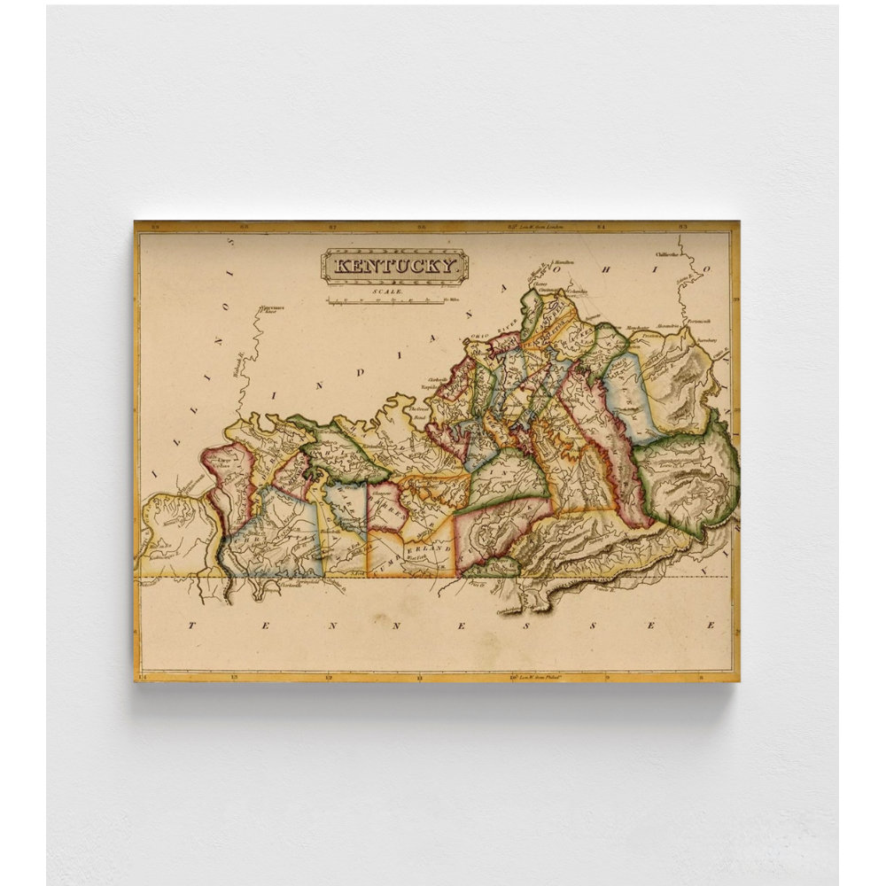 WeFrameArt Kentucky 1817, Old KY Map Poster Print, Rustic USA Map Wall ...