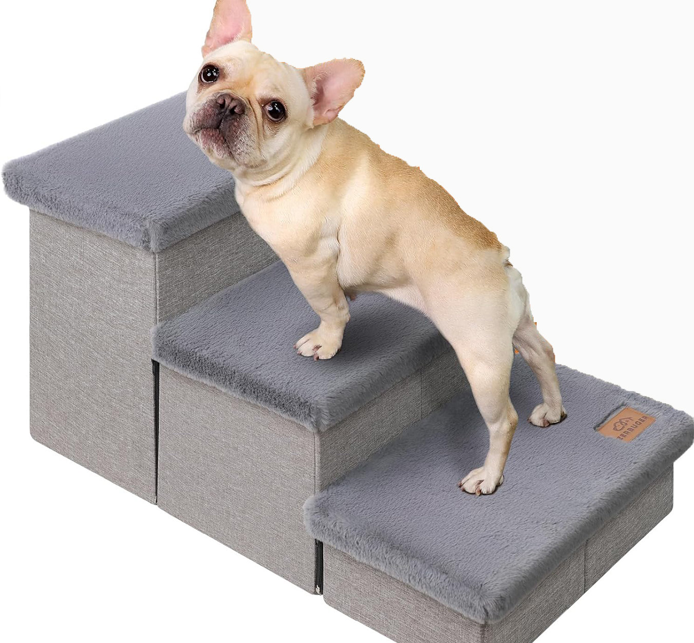 Latitude Run® Dog Stairs with Furry Lids 18" H, 3-Step Wider Dog Steps ...