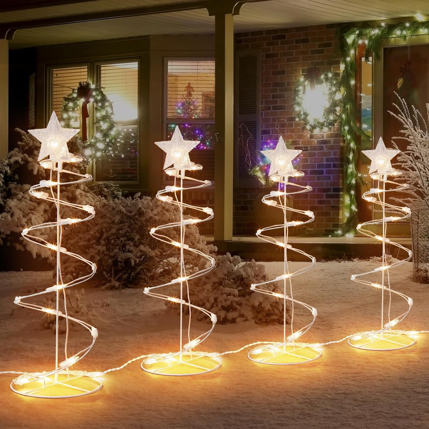 The Holiday Aisle® 4 Packs Outdoor Spiral Lighted Christmas Tree ...