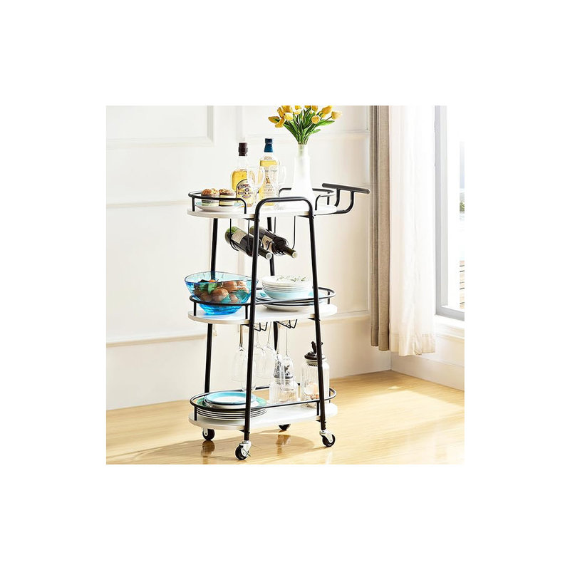 Rebrilliant 3 Tiers Bar Cart, Home Bar Serving Cart on Lockable Wheels ...