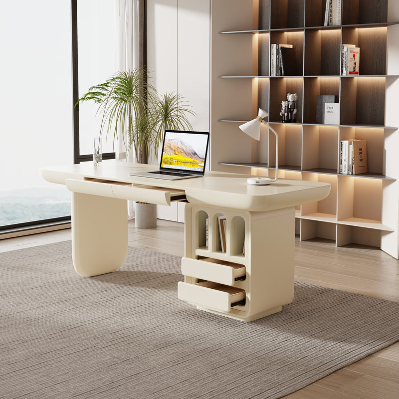 Latitude Run® 70.87" Beige Writing Desk, with 4 Drawers, Retangular ...