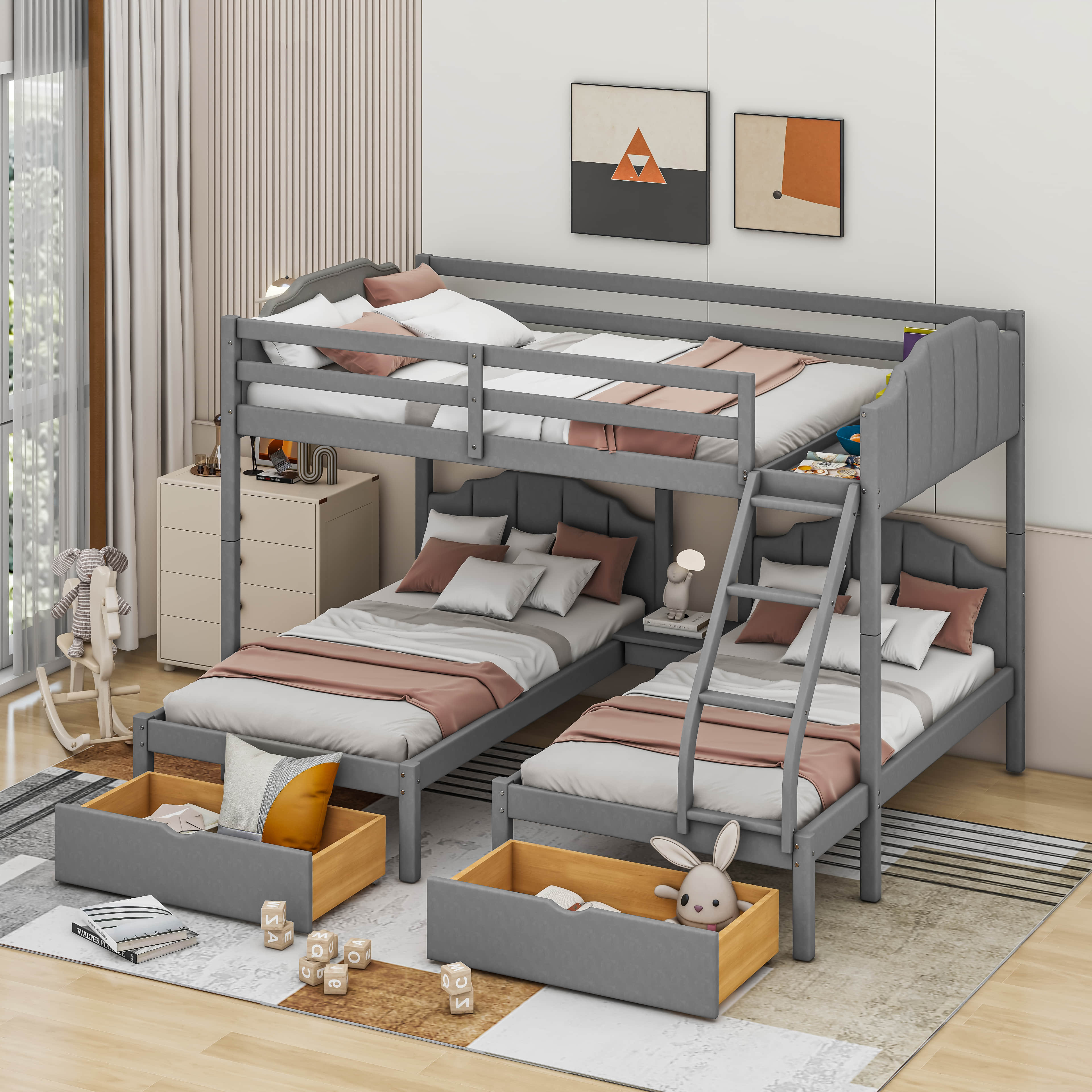 Harriet Bee Hardiene Kids Full Over Twin Triple Bed with Drawers | Wayfair