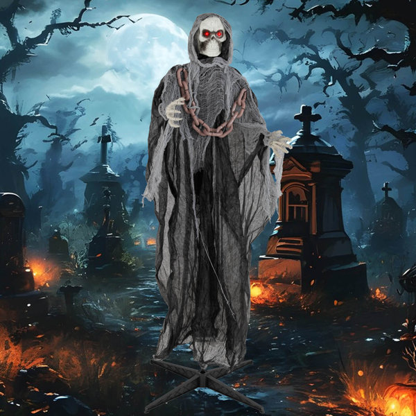 The Holiday Aisle® 6.4 Ft Standing Grim Reaper Halloween Animatronic ...