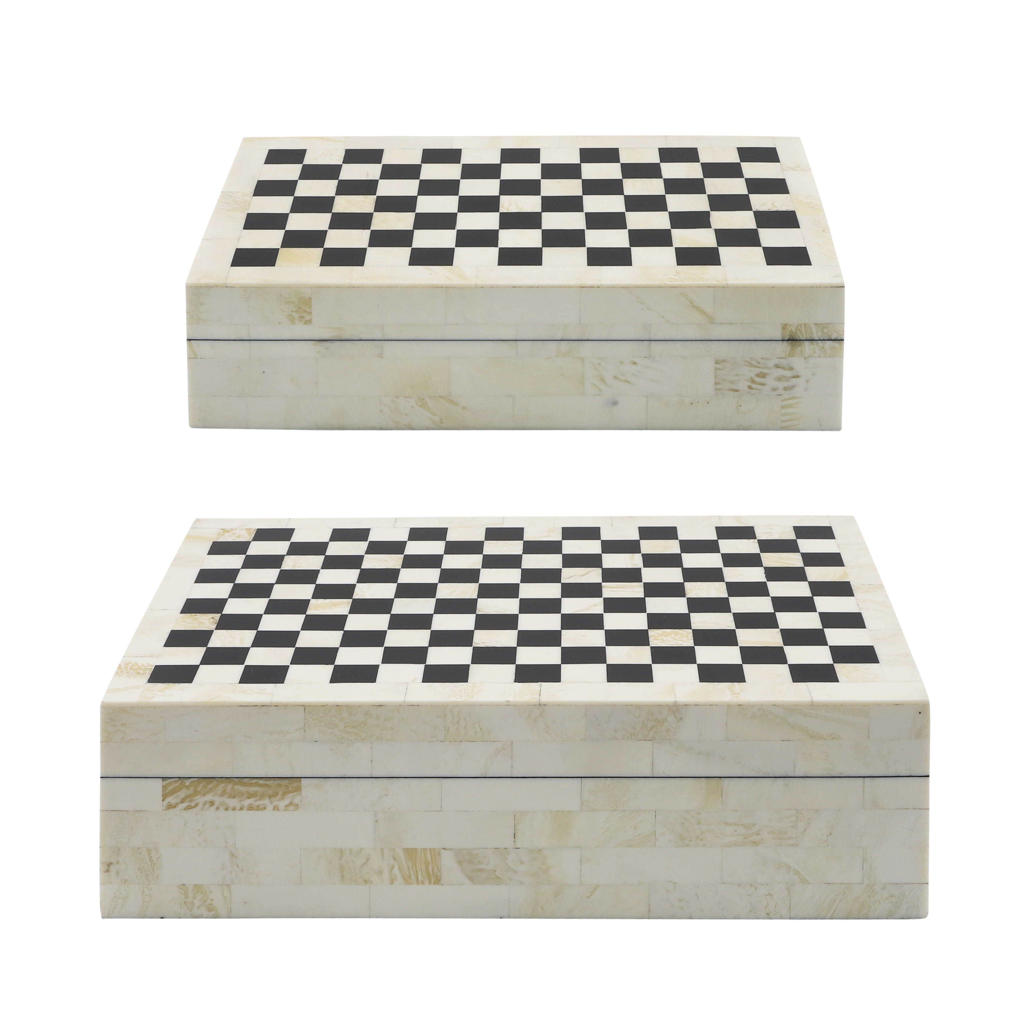 George Oliver Set of 2 Storage Boxes Black and White Checkered Design ...
