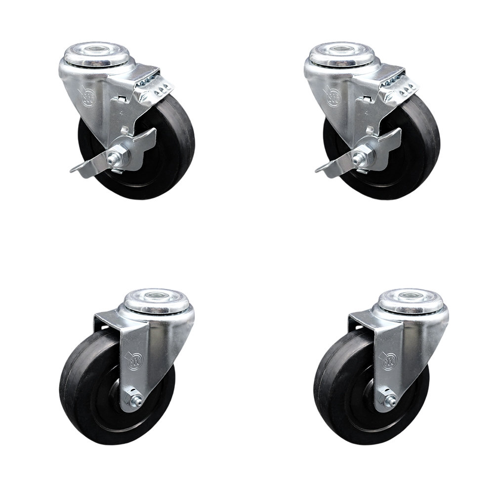 Service Caster SS Soft Rubber Wheel Swivel Bolt Hole Caster Set with 2 ...