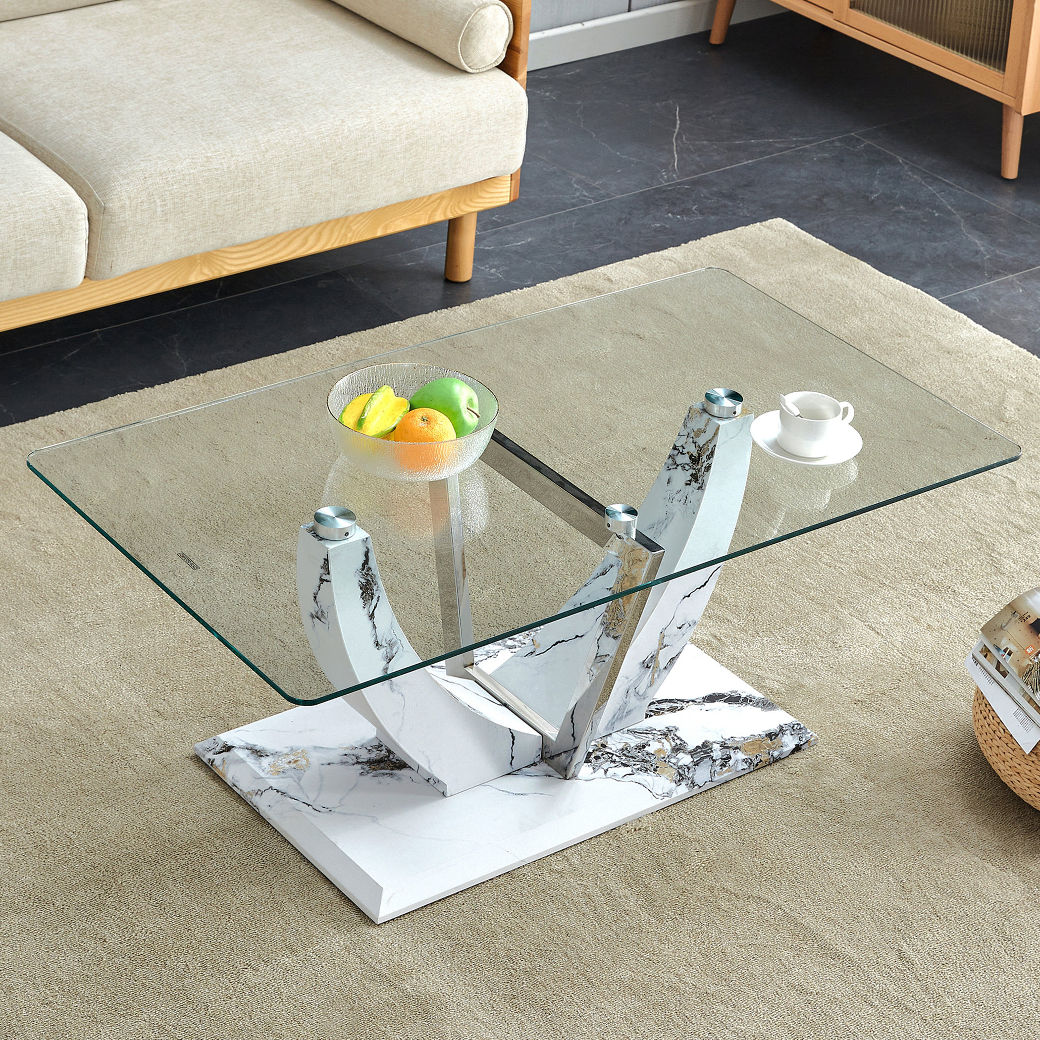 Ivy Bronx Modern Minimalist Transparent Tempered Glass Coffee Table ...