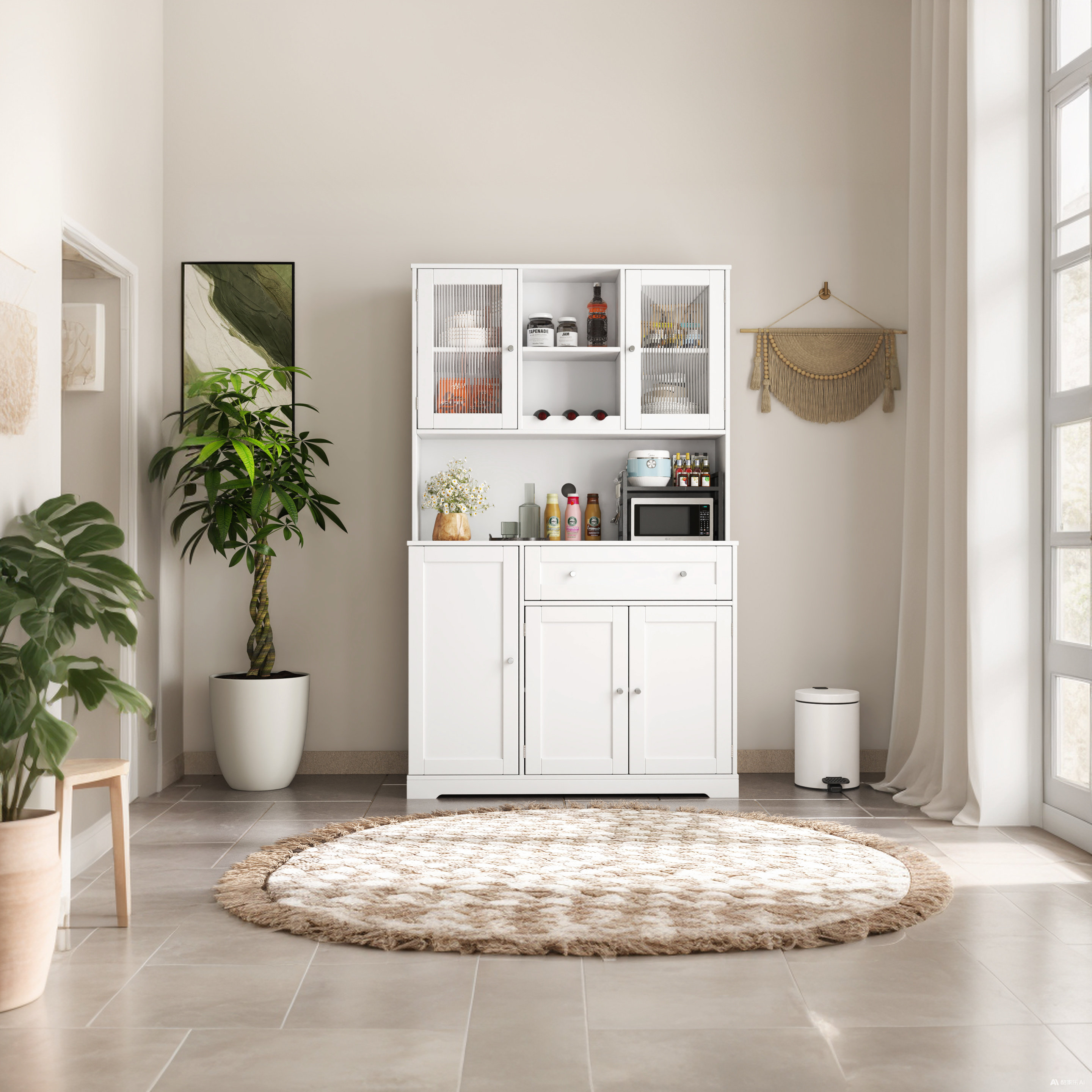 Winston Porter Multifunctional Food Storage Buffet With Display Shelf ...