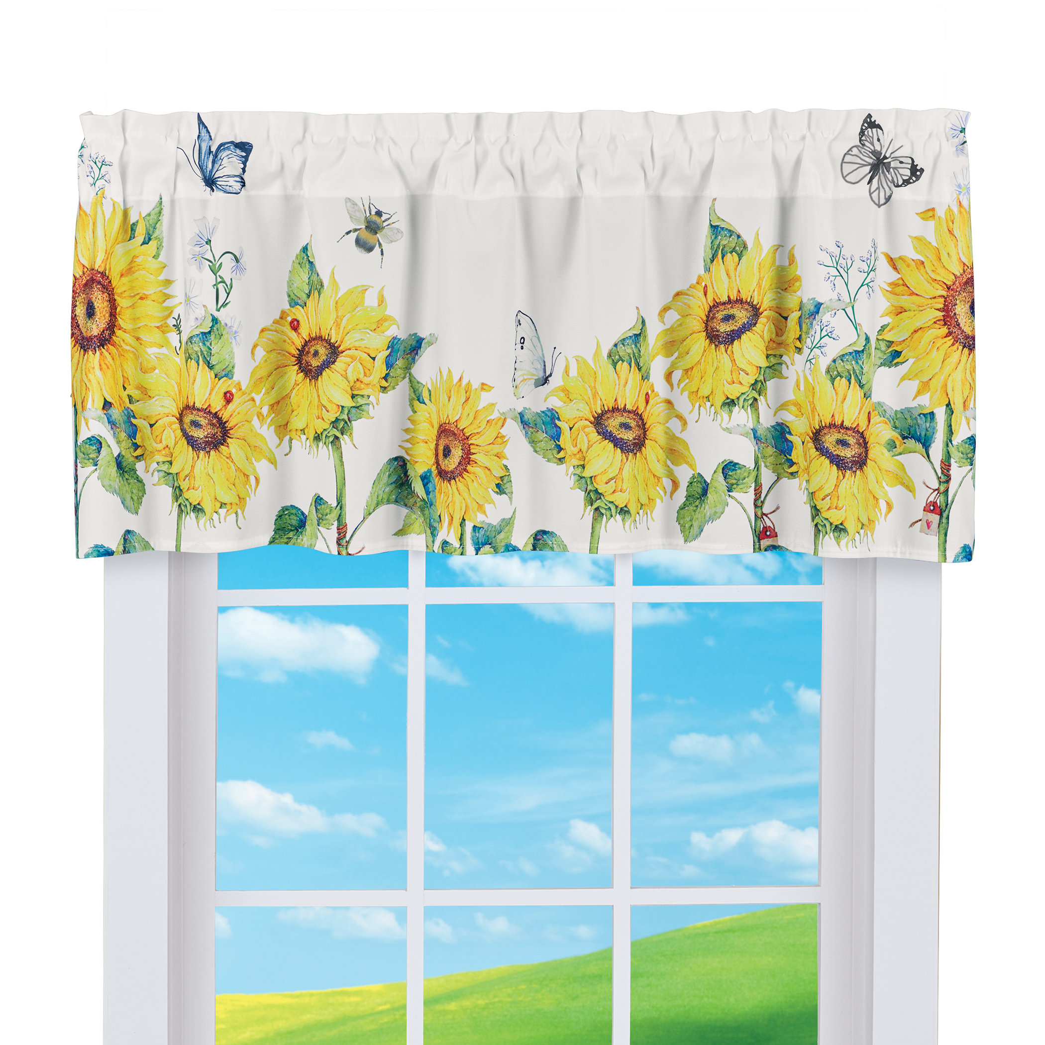 August Grove Sunflower and Butterfly Printed Rod Pocket Top Window ...