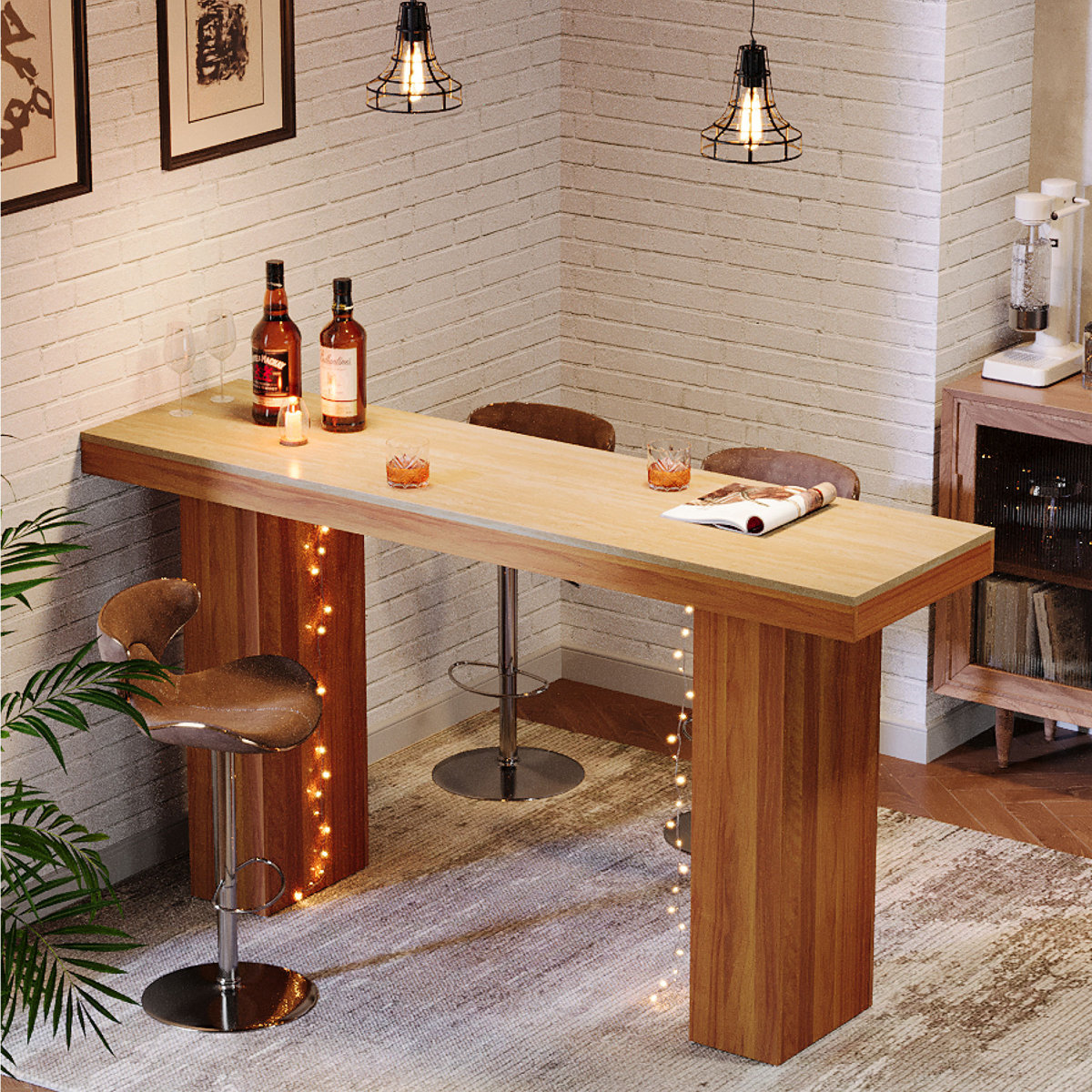 Ebern Designs 62.9 Inch Bar Table Wood Counter Height Pub Table | Wayfair