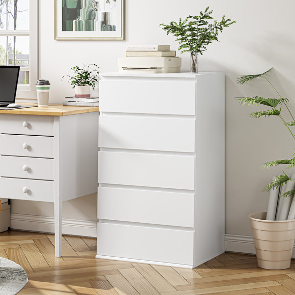 Ebern Designs Jeramey 23.6'' W 5 - Drawer Wood Dresser, Modern White or ...
