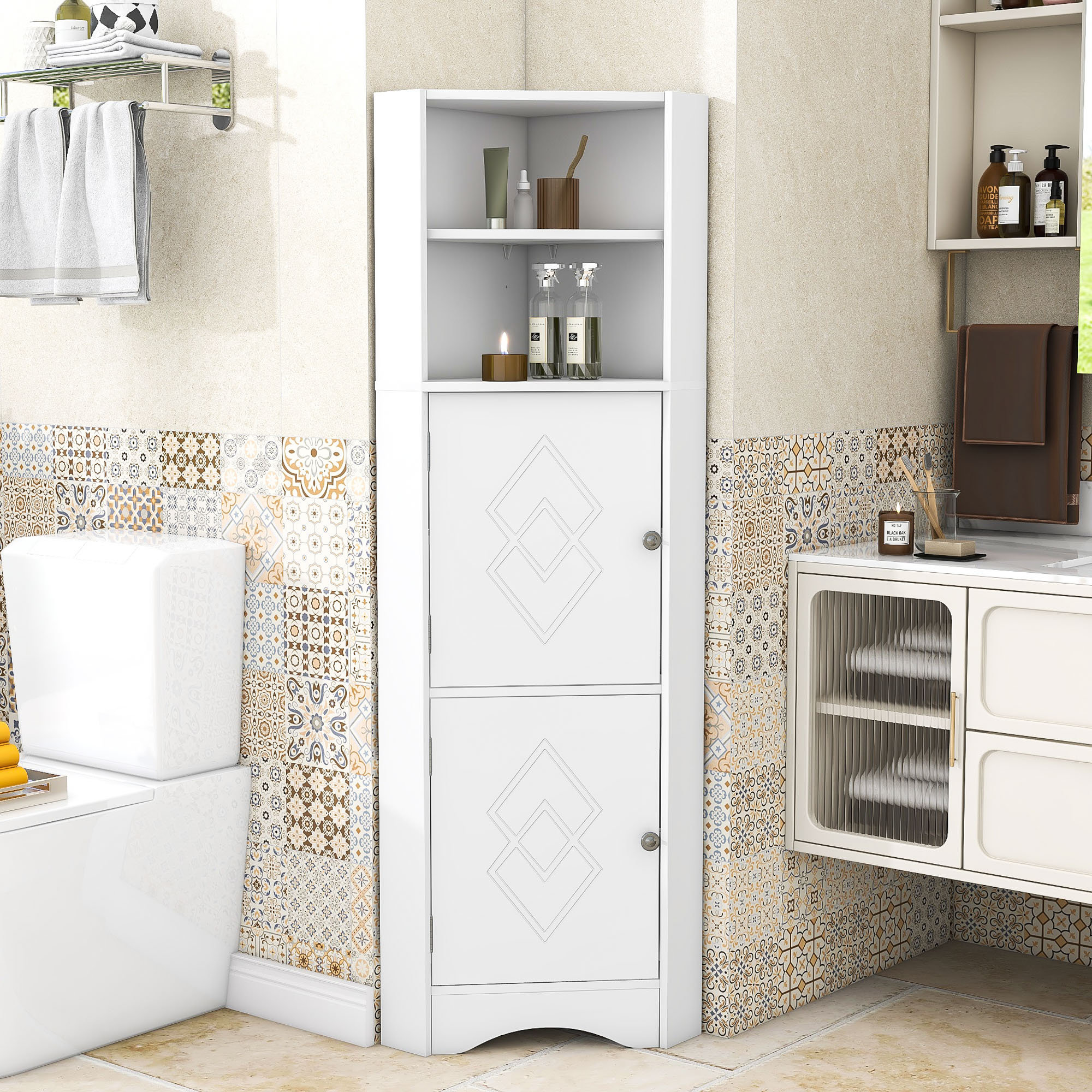 Rebrilliant Sigmond Elegant Triangle-Shaped Bathroom Corner Cabinet ...