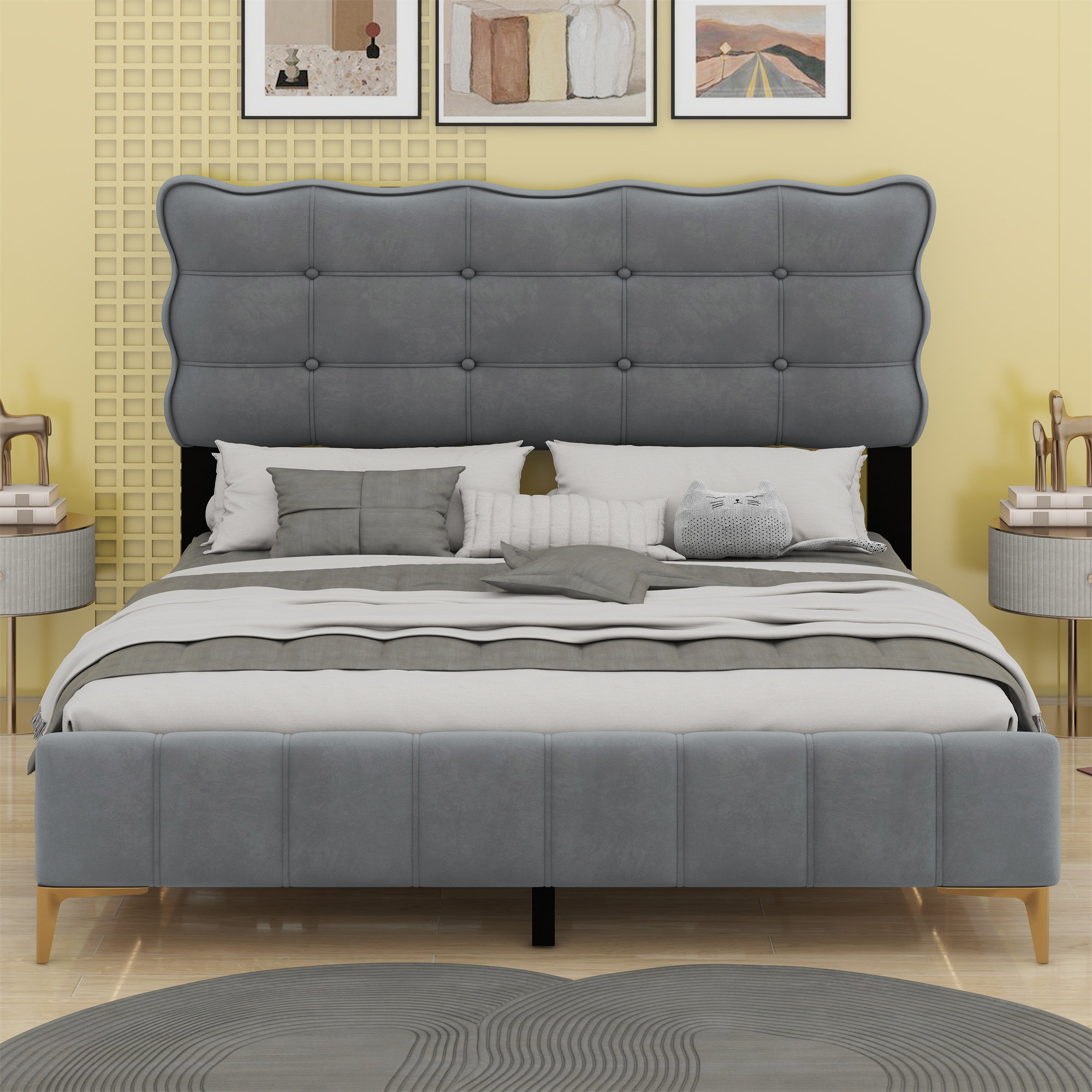 Ivy Bronx Platform Bed With LED Frame And Stylish Mental Bed Legs | Wayfair