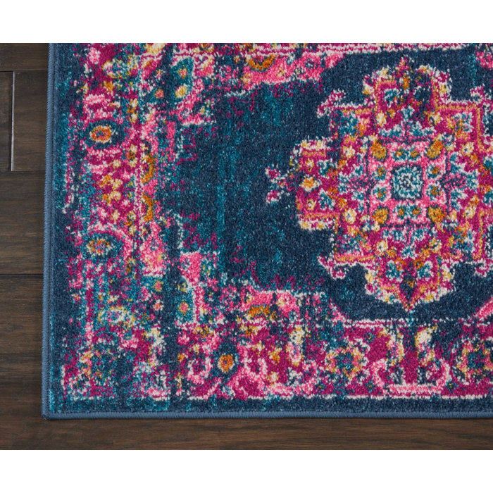 Mercury Row® Abbate Oriental Navy Blue/Pink Area Rug & Reviews | Wayfair