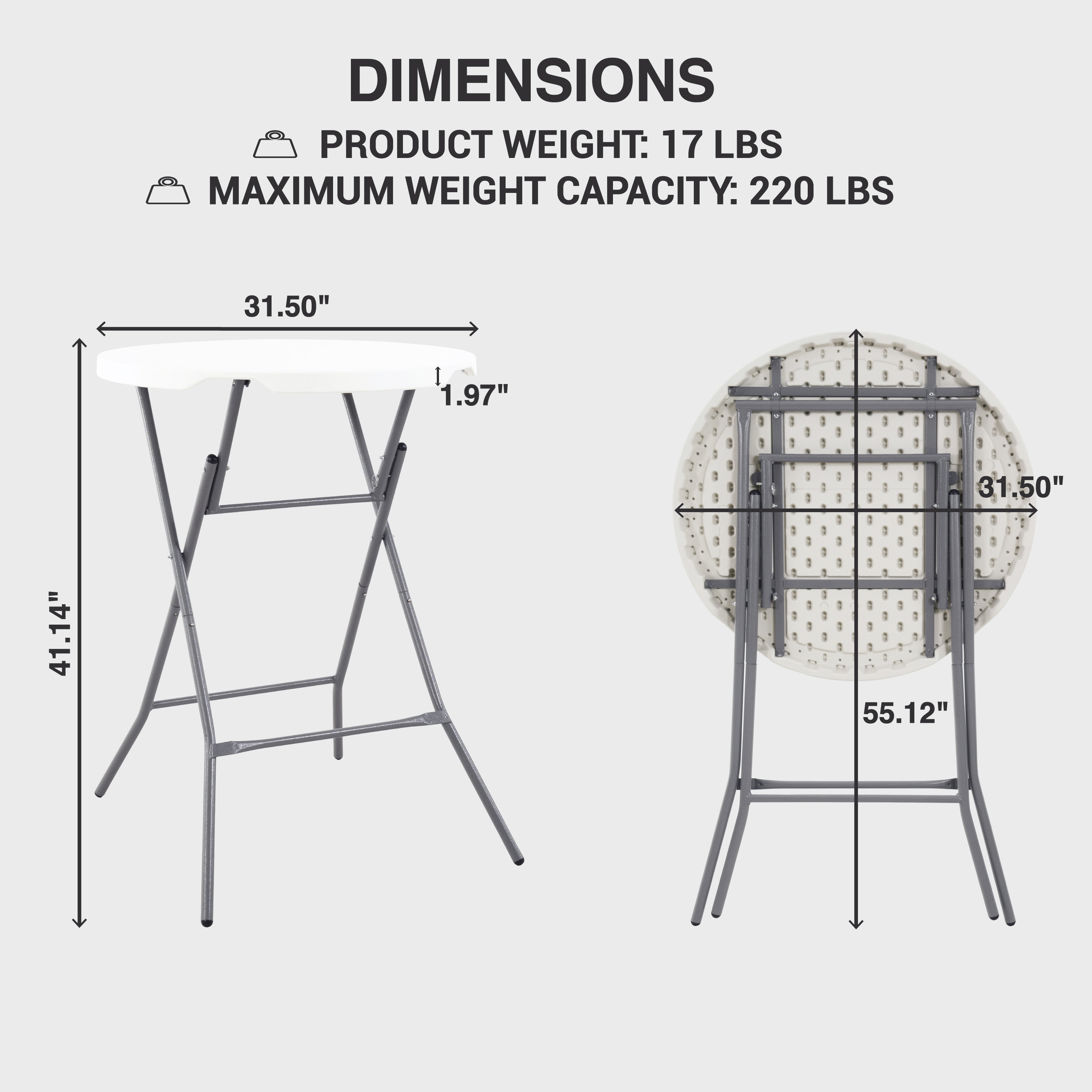 Naomi Home 32" Round High Top Folding Cocktail Table - Portable Bar ...